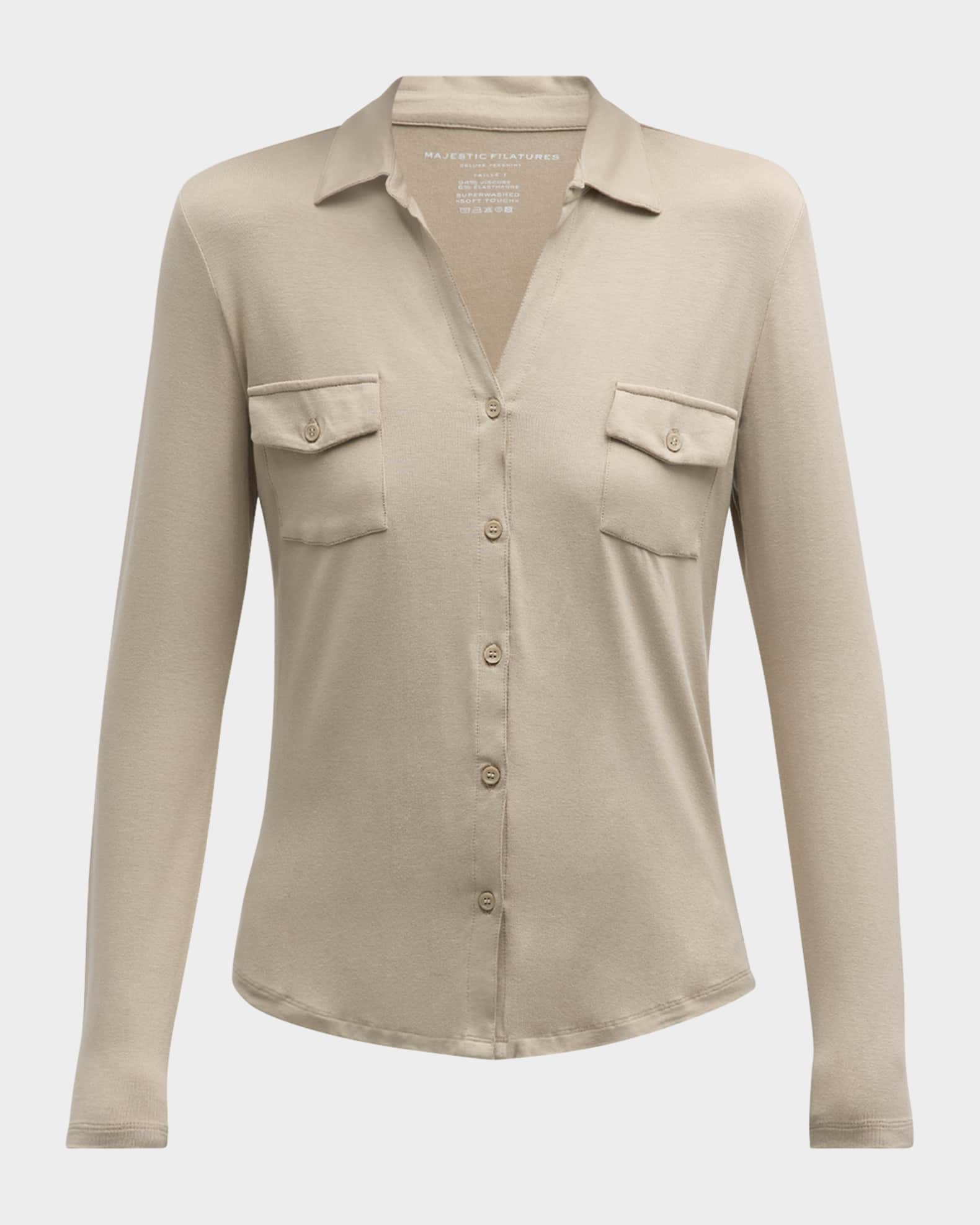 Soft Touch Button-Down Shirt with Pockets | Neiman Marcus