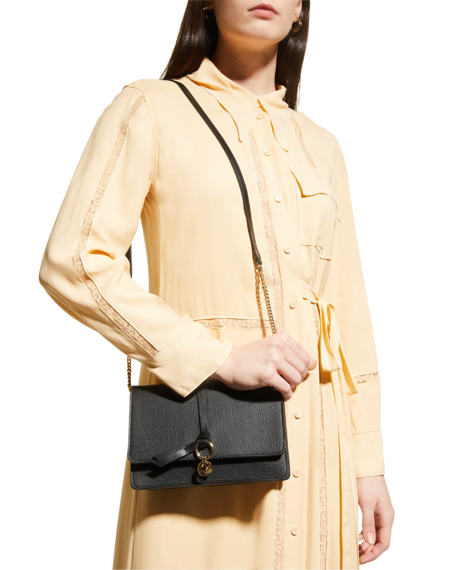 Chloe Alphabet Pebbled Leather Chain Clutch Bag | Neiman Marcus