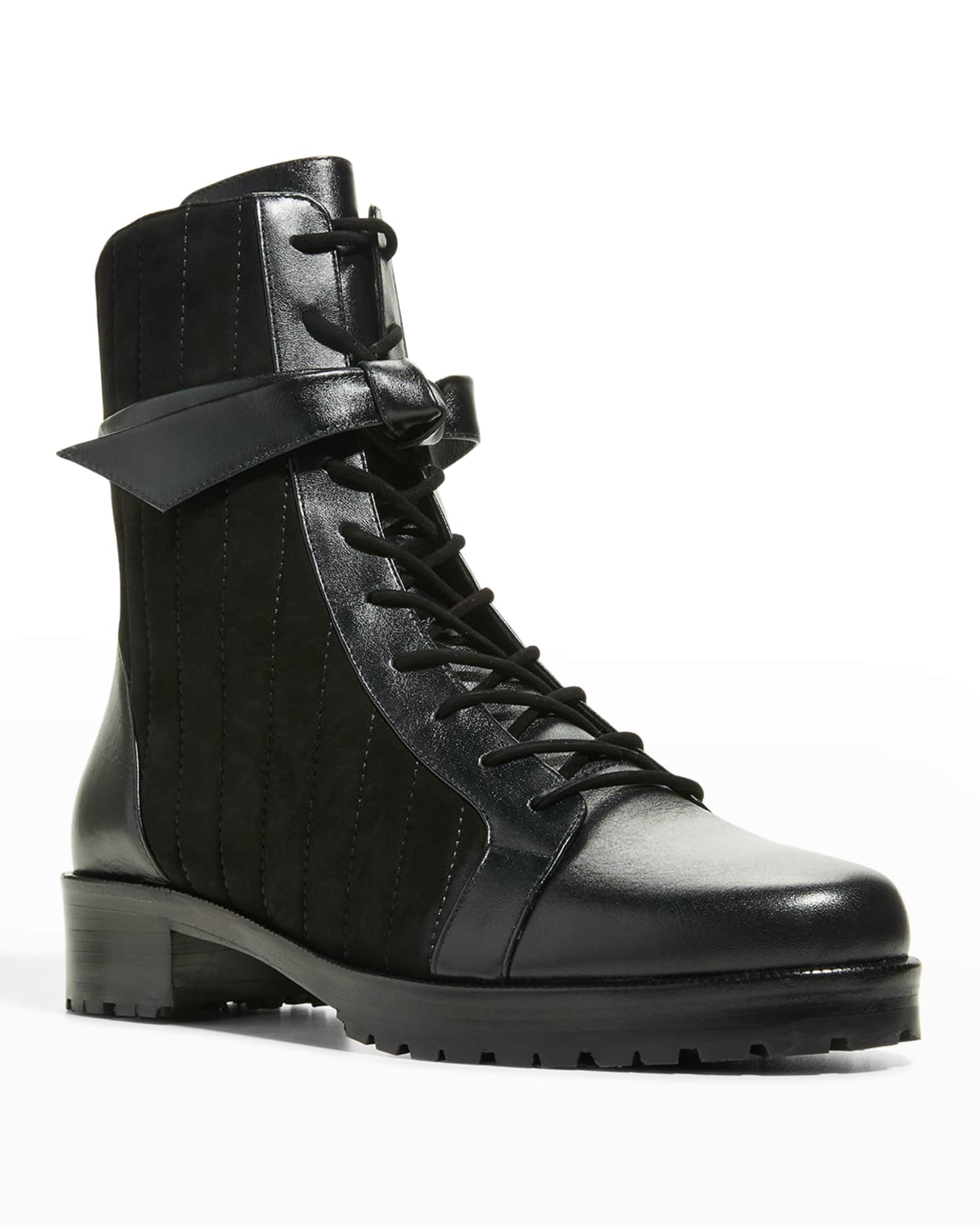 Alexandre Birman Clarita Bow Quilted Combat Boots | Neiman Marcus