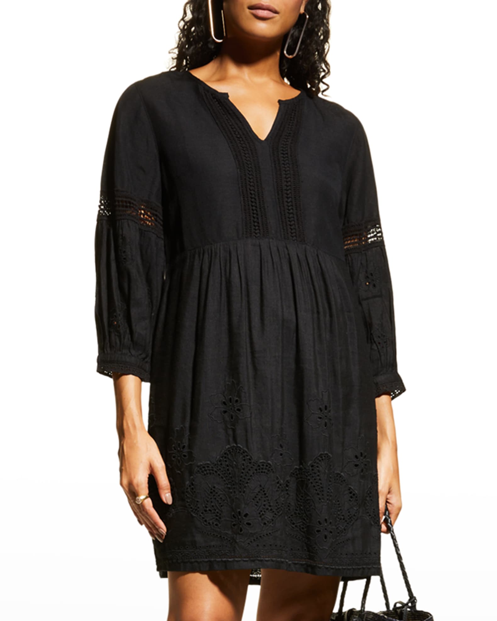 Tommy Bahama St. Lucia Split-Neck Dress w/ Lace | Neiman Marcus