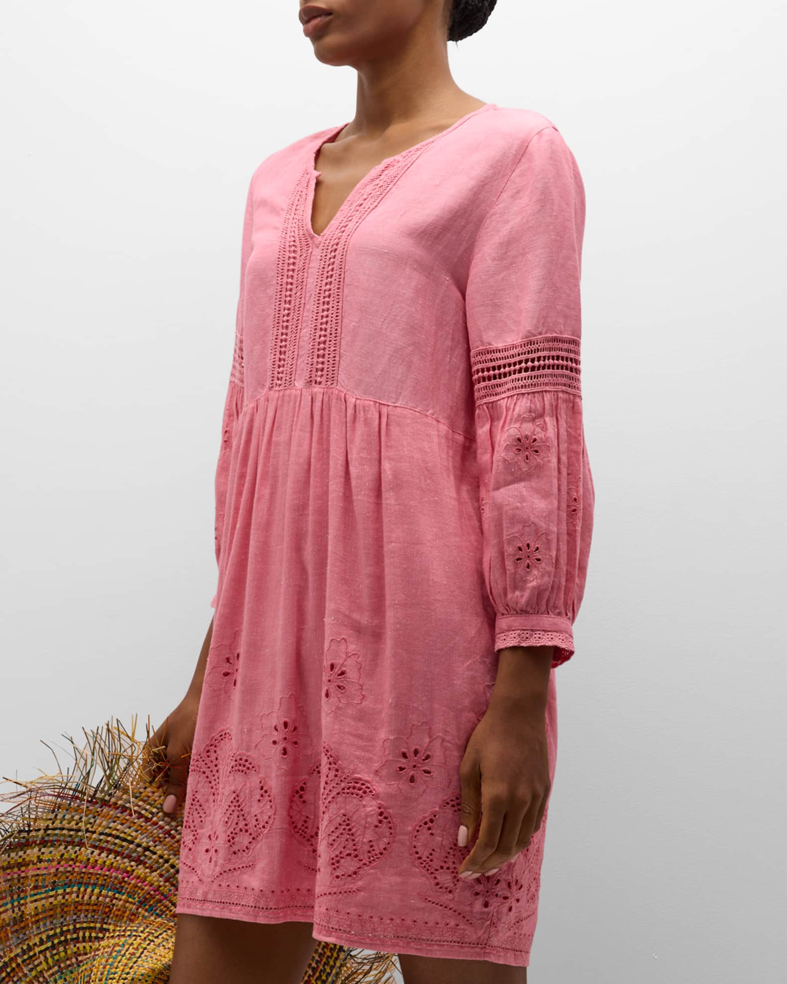 Tommy Bahama St. Lucia Split-Neck Dress w/ Lace | Neiman Marcus