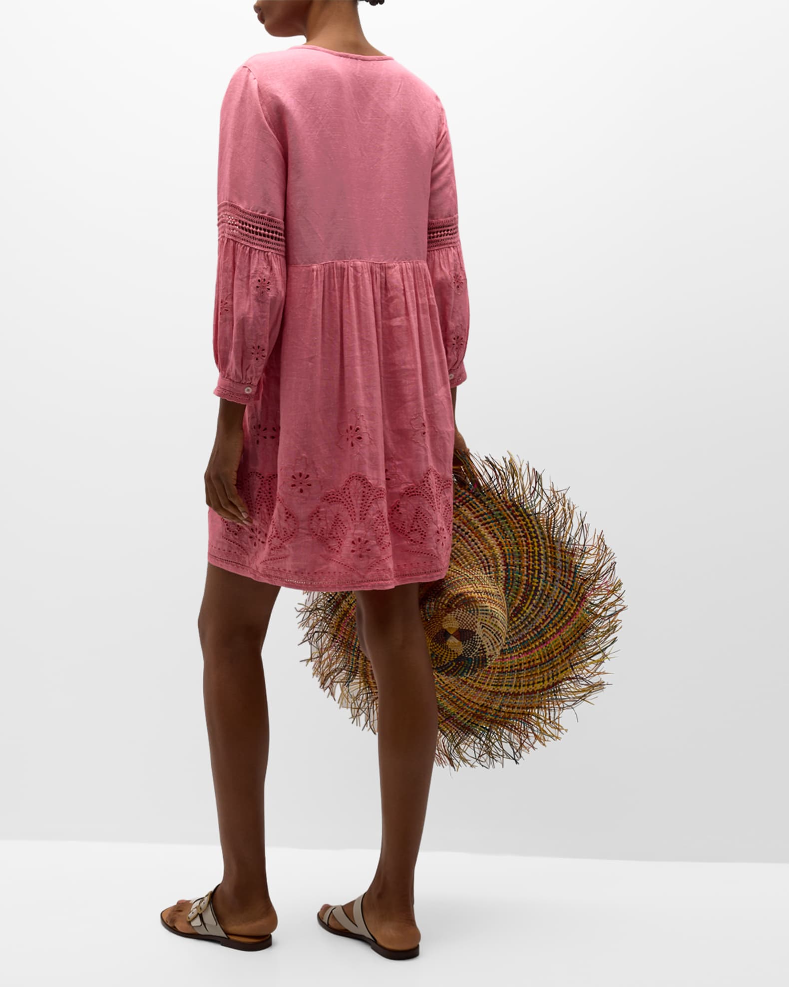 Tommy Bahama St. Lucia Split-Neck Dress w/ Lace | Neiman Marcus