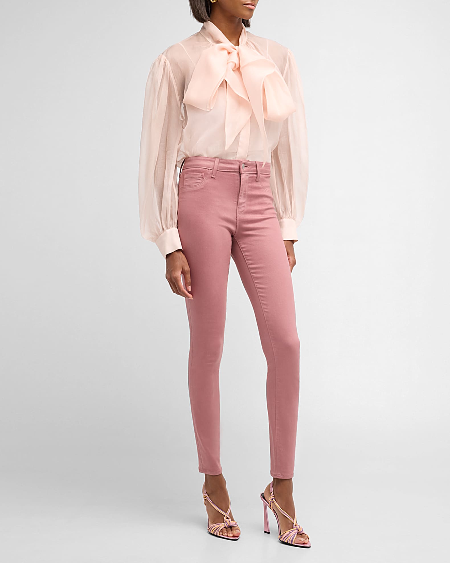 L'Agence Marguerite High-Rise Coated Skinny Jeans | Neiman Marcus