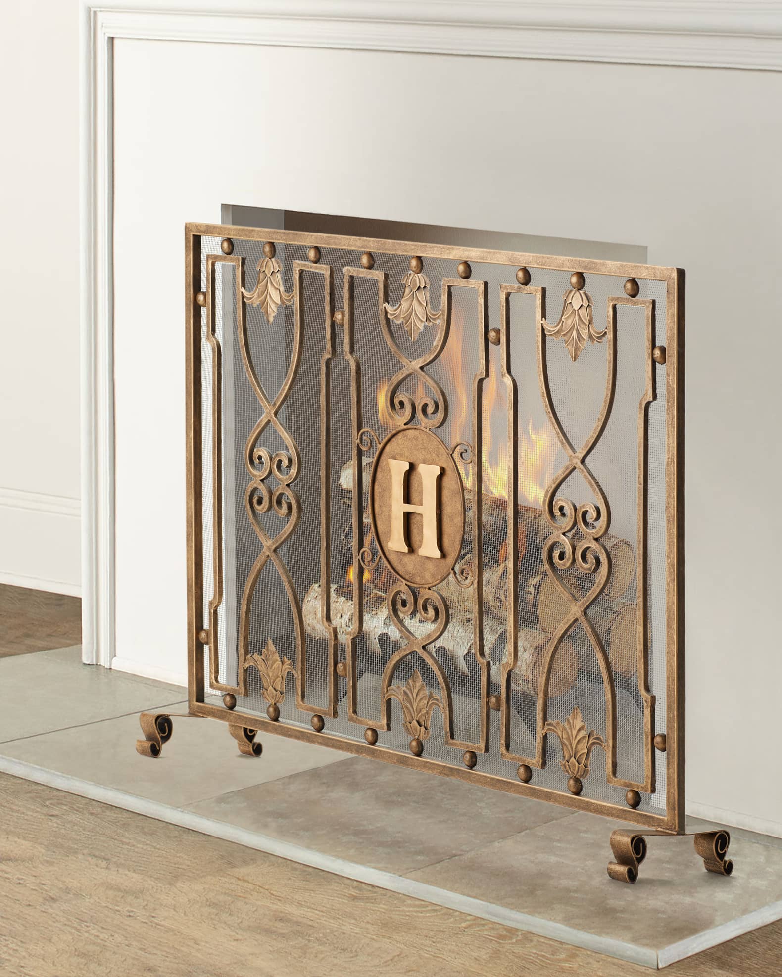 Mono Fire Screen with Leaf Accent, Personalized | Neiman Marcus
