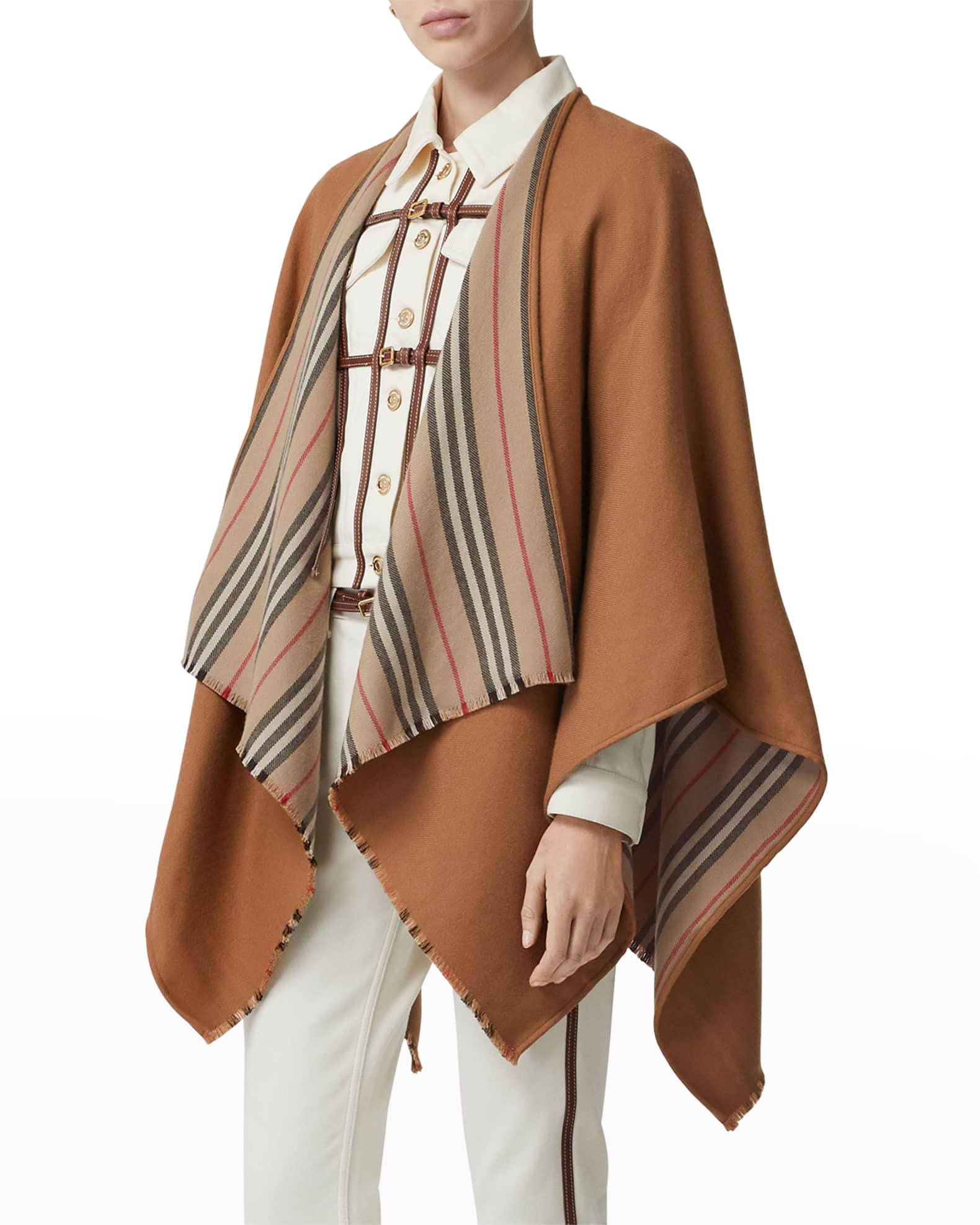 Burberry Reversible Icon Stripe Wool Cape | Neiman Marcus