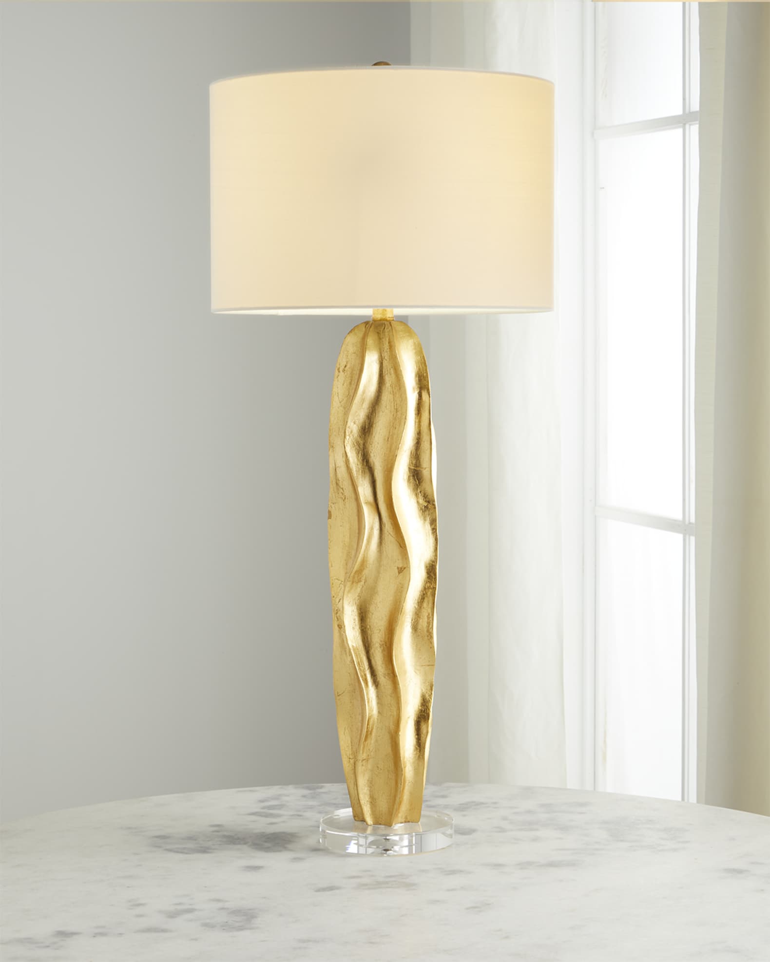 Old World Design Stanton Wave 37" Gold Leaf Buffet Lamp | Neiman Marcus