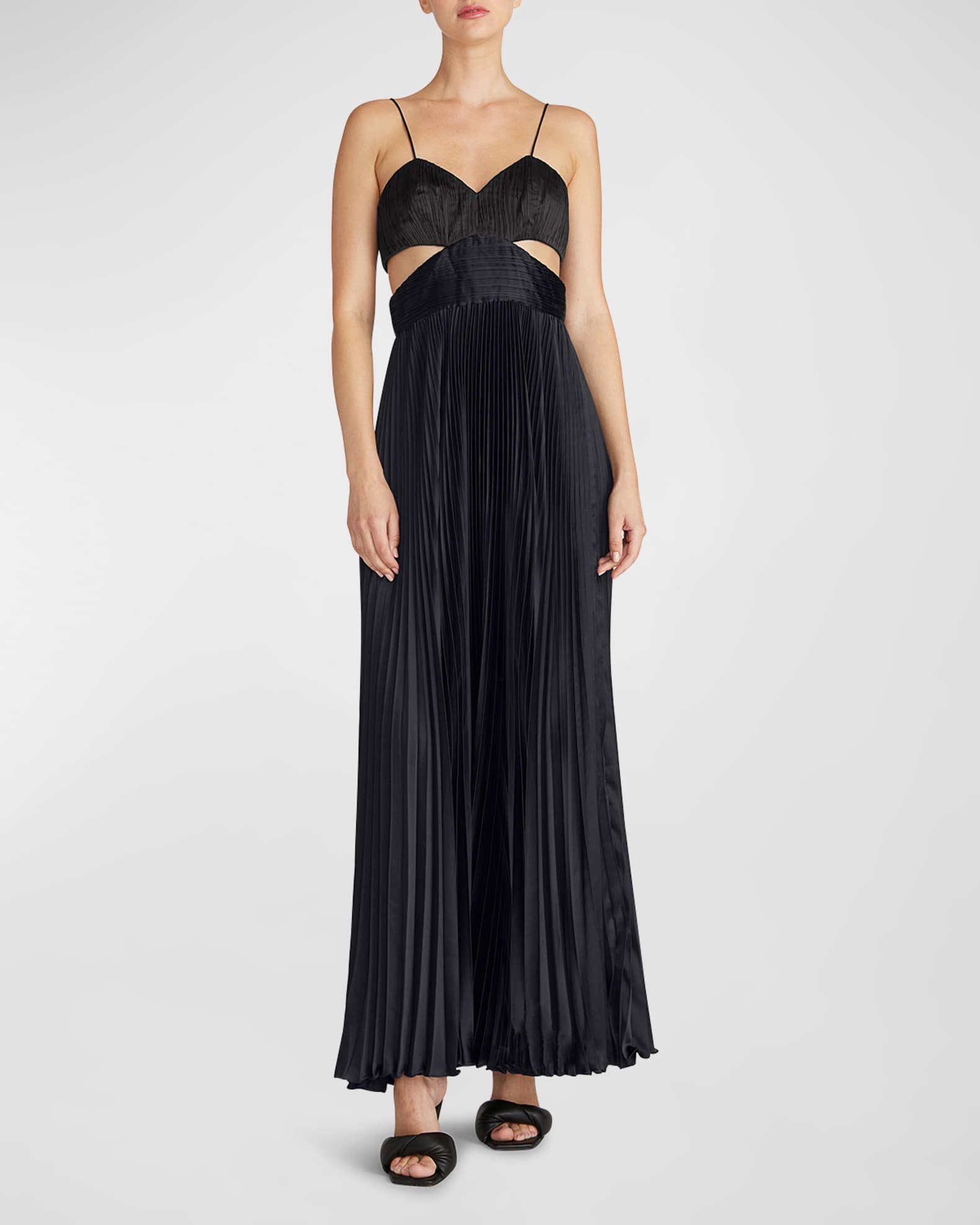 AMUR Elodie Pleated Long Cutout Gown | Neiman Marcus