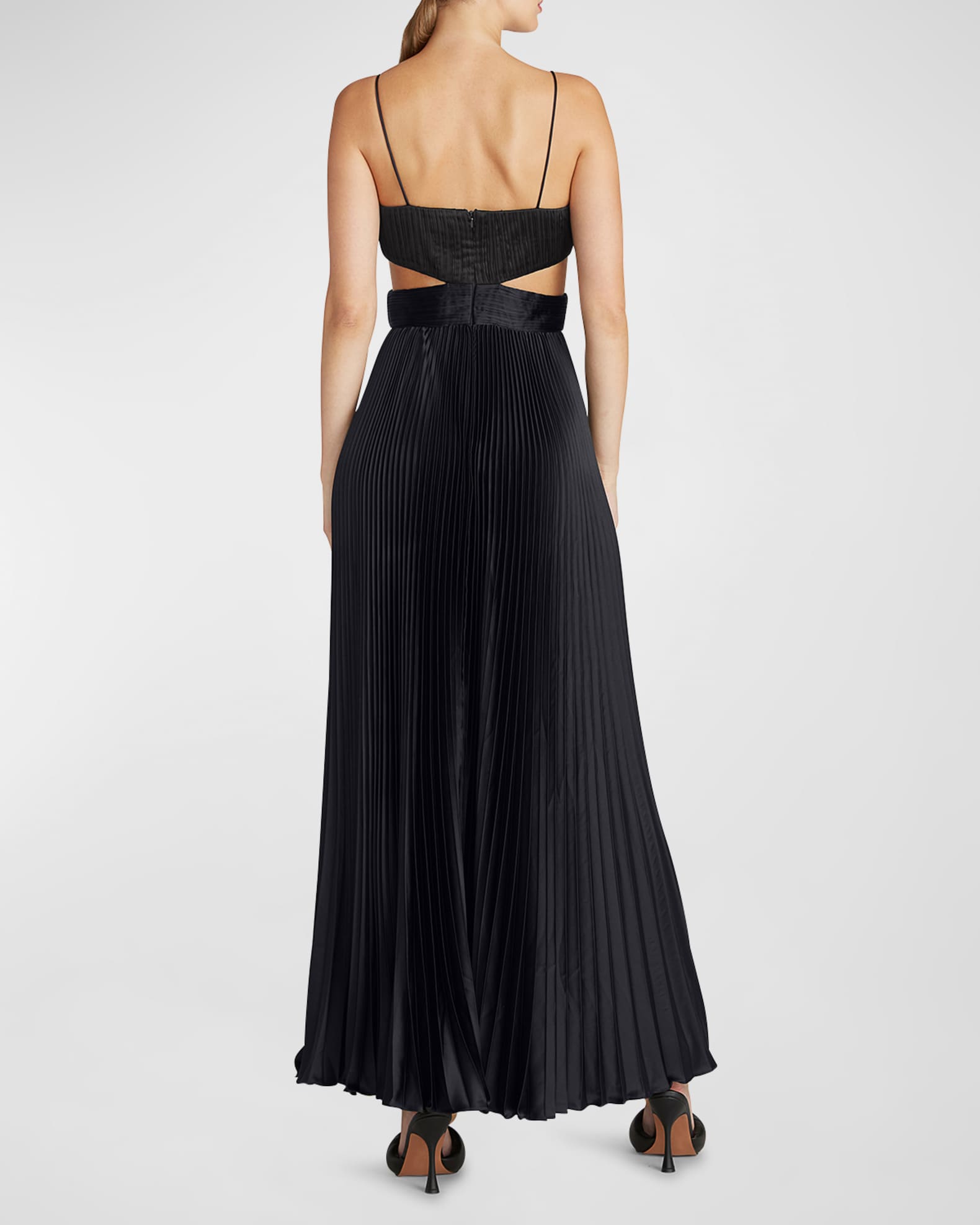 AMUR Elodie Pleated Long Cutout Gown | Neiman Marcus