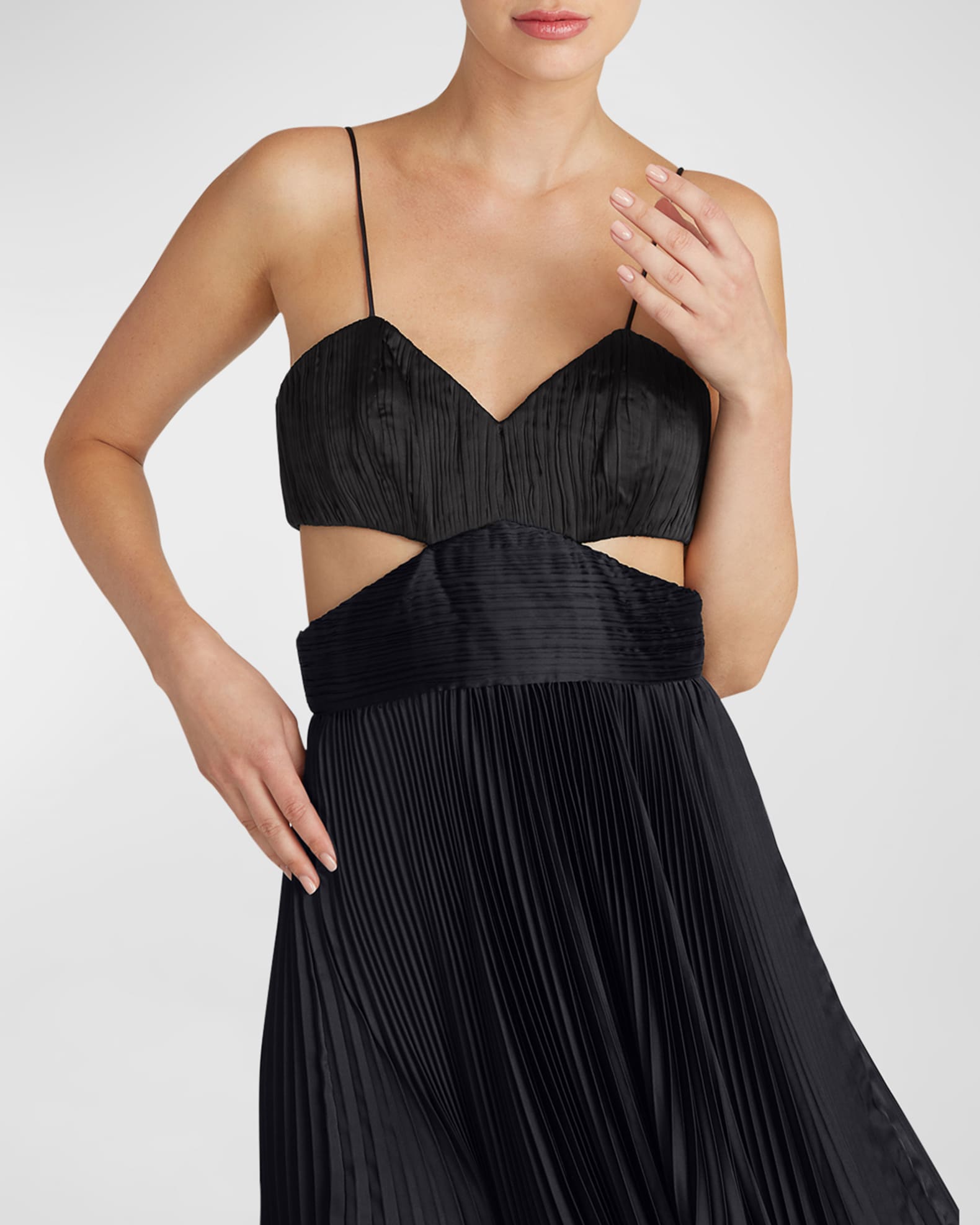 AMUR Elodie Pleated Long Cutout Gown | Neiman Marcus