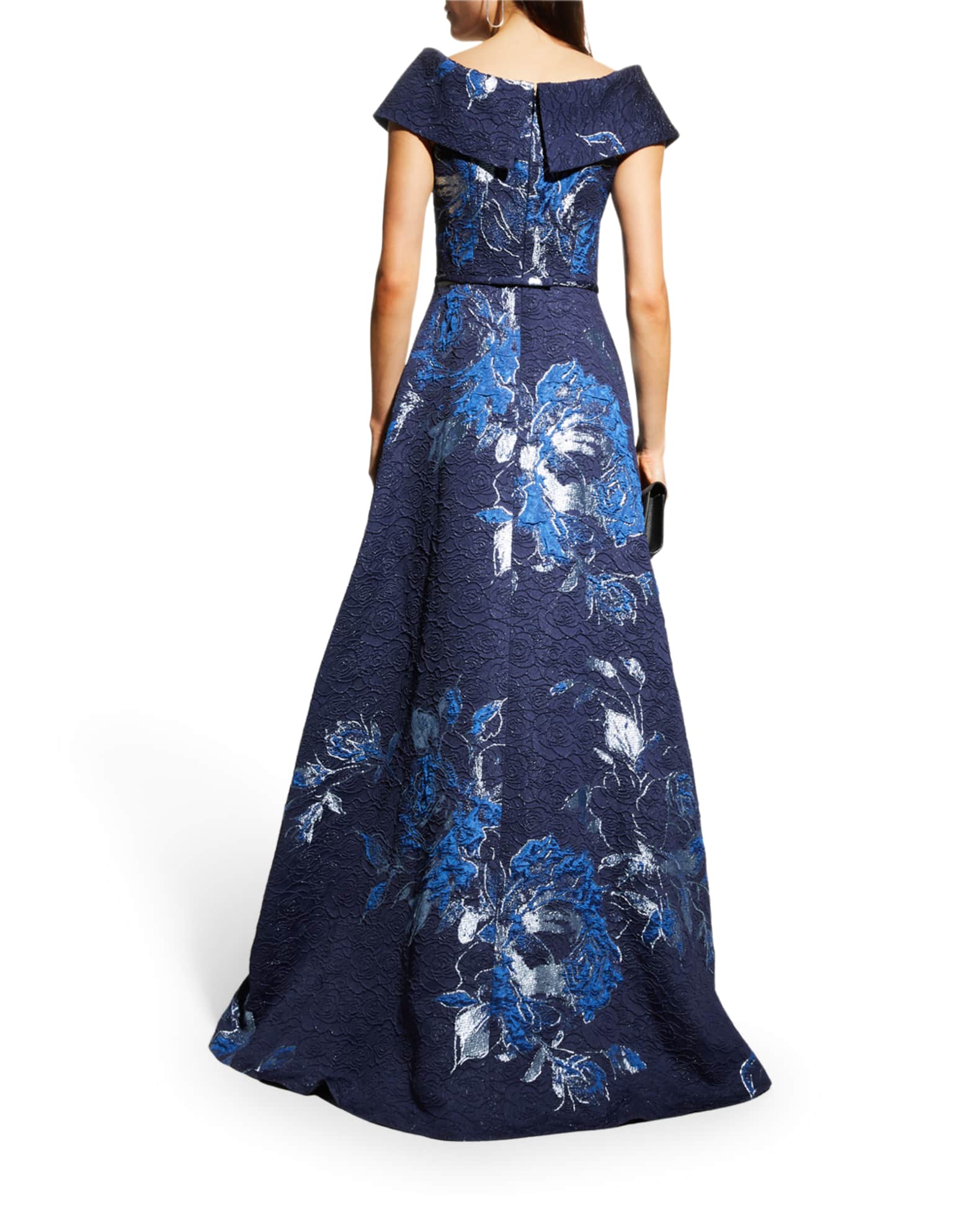 Rickie Freeman for Teri Jon Off-Shoulder Metallic Flower Jacquard Gown ...