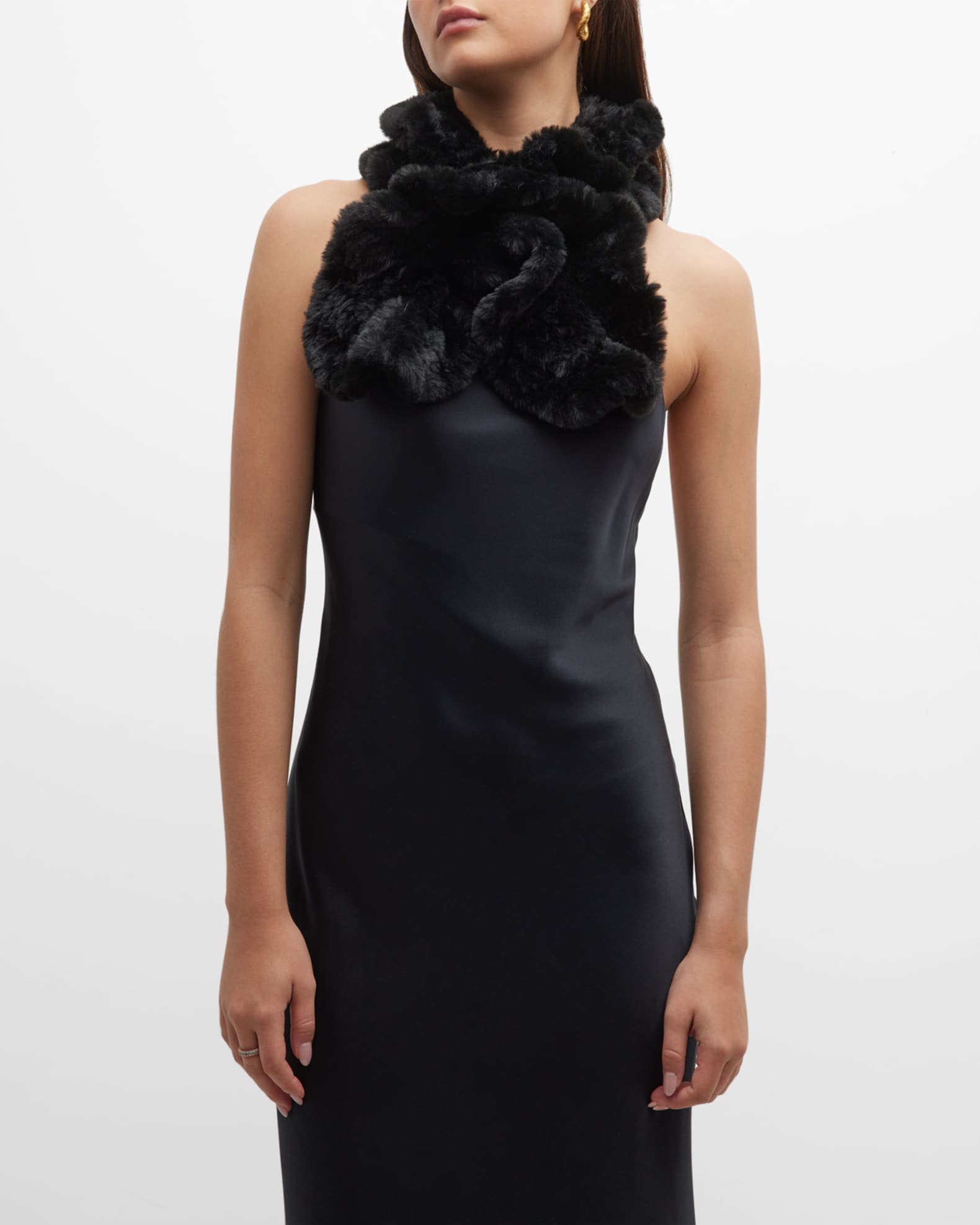 Jocelyn Ruffle Faux-Fur Pull-Through Scarf | Neiman Marcus