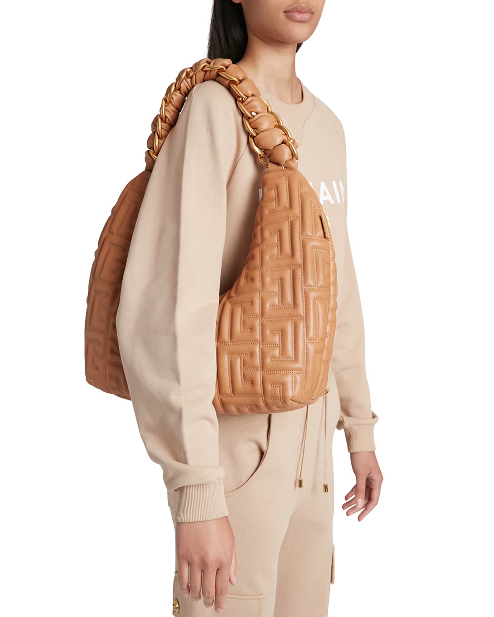 Balmain Pillow Quilted Monogram Hobo Shoulder Bag | Neiman Marcus Balmain Pillow Quilted Monogram Hobo Shoulder Bag | Neiman Marcus