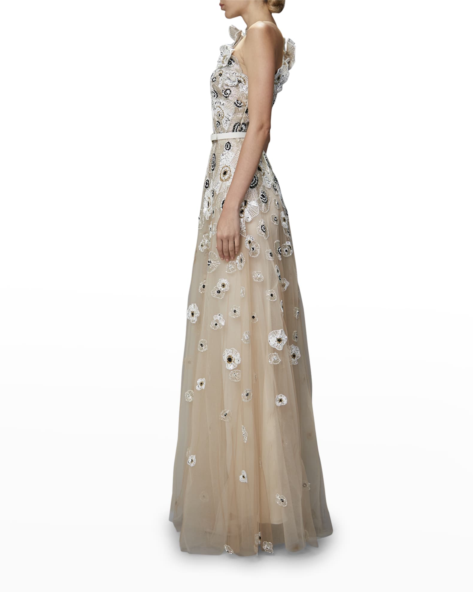 Elie Saab Floral Applique One-Shoulder Gown | Neiman Marcus