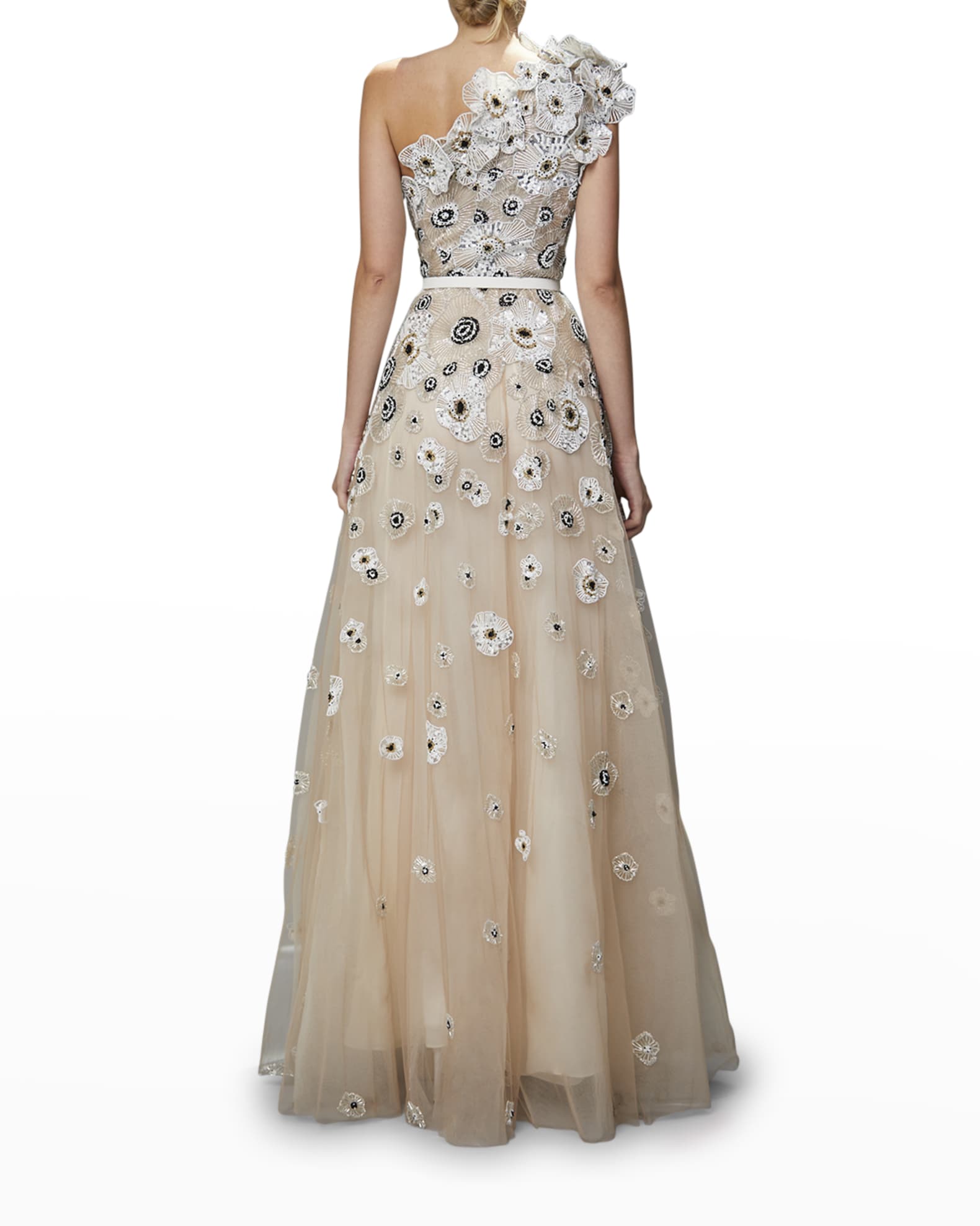 Elie Saab Floral Applique One-Shoulder Gown | Neiman Marcus