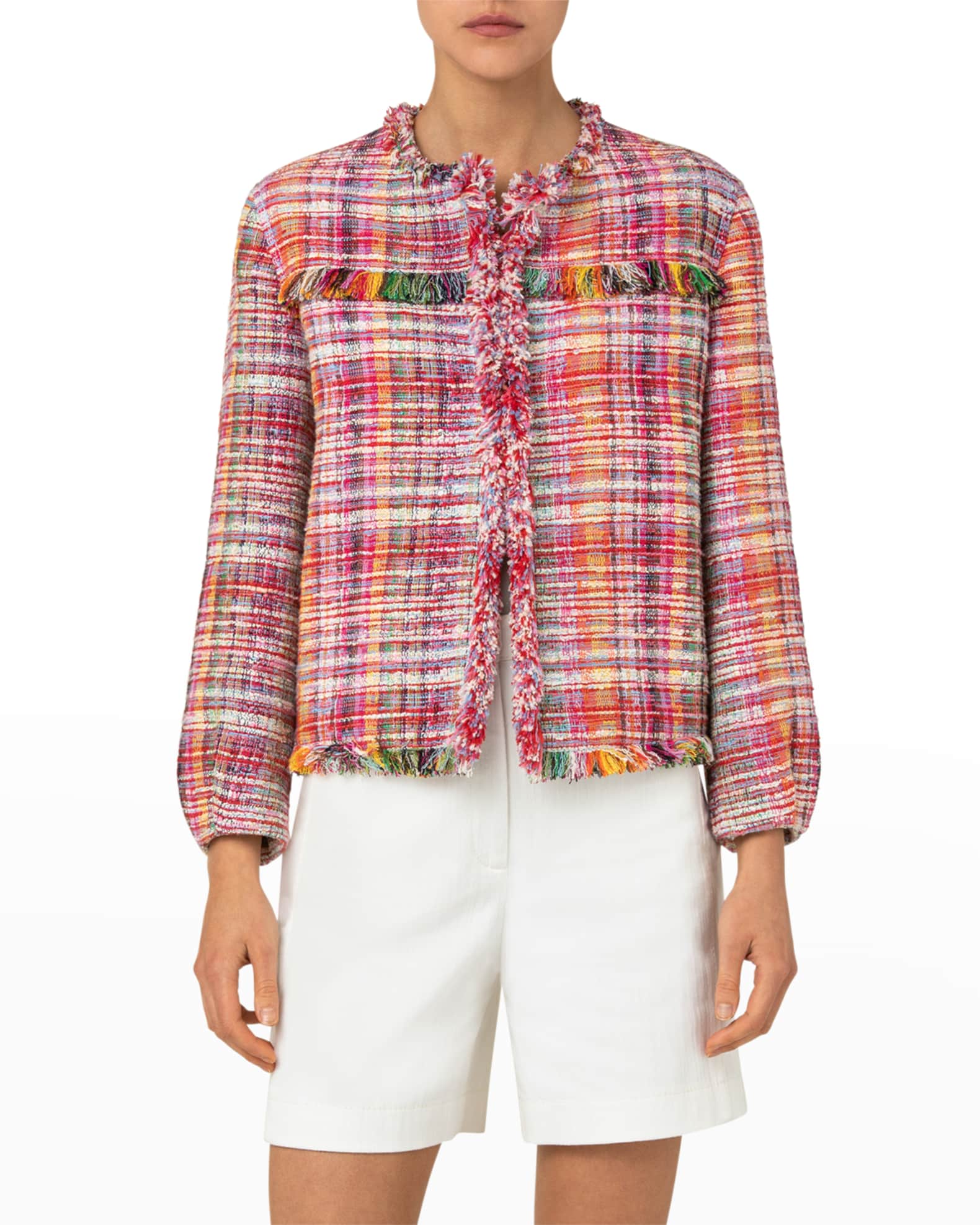Akris punto Fringe-Edges Tweed Jacket | Neiman Marcus