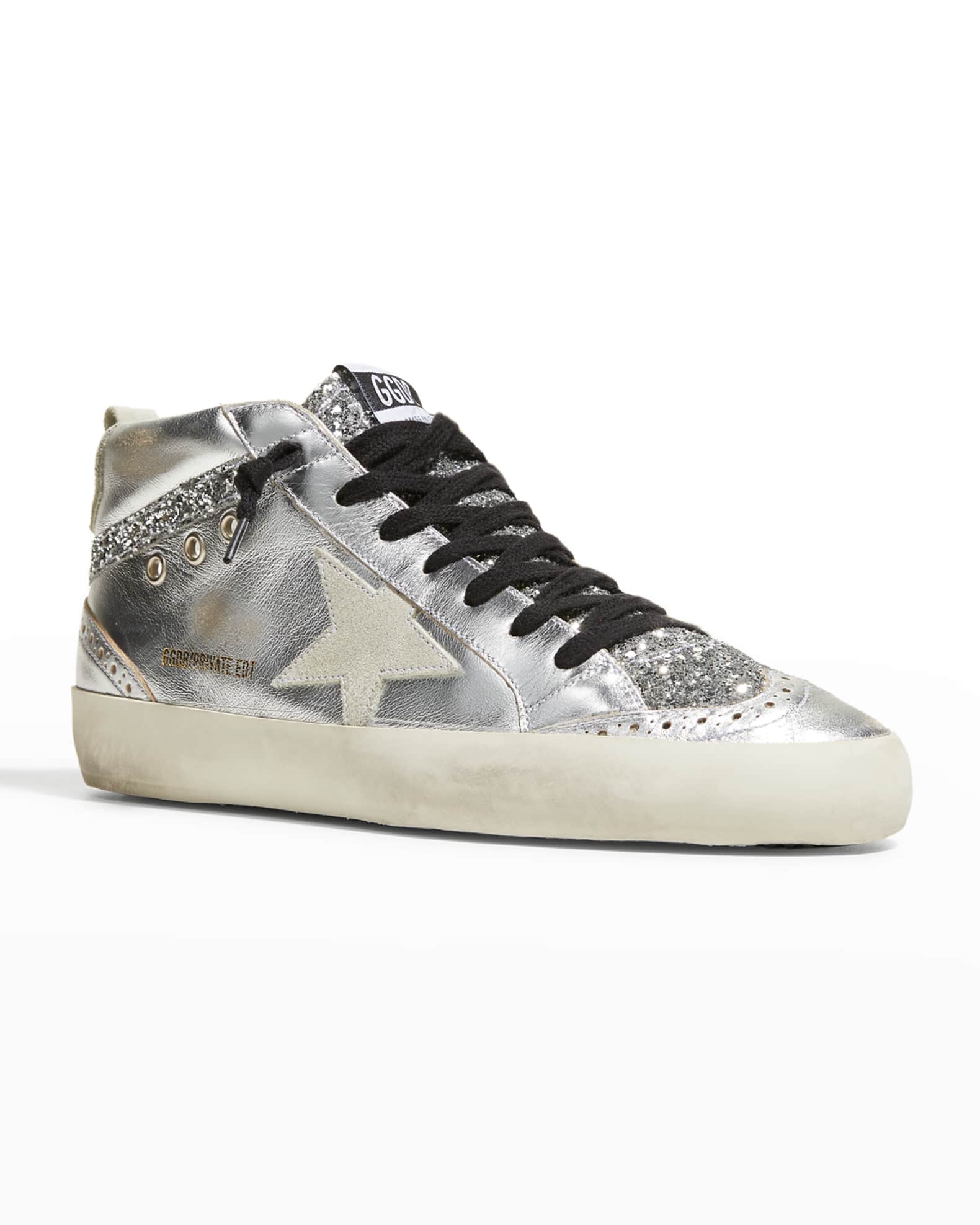 Golden Goose Mid Star Metallic Leather Glitter Sneakers | Neiman Marcus