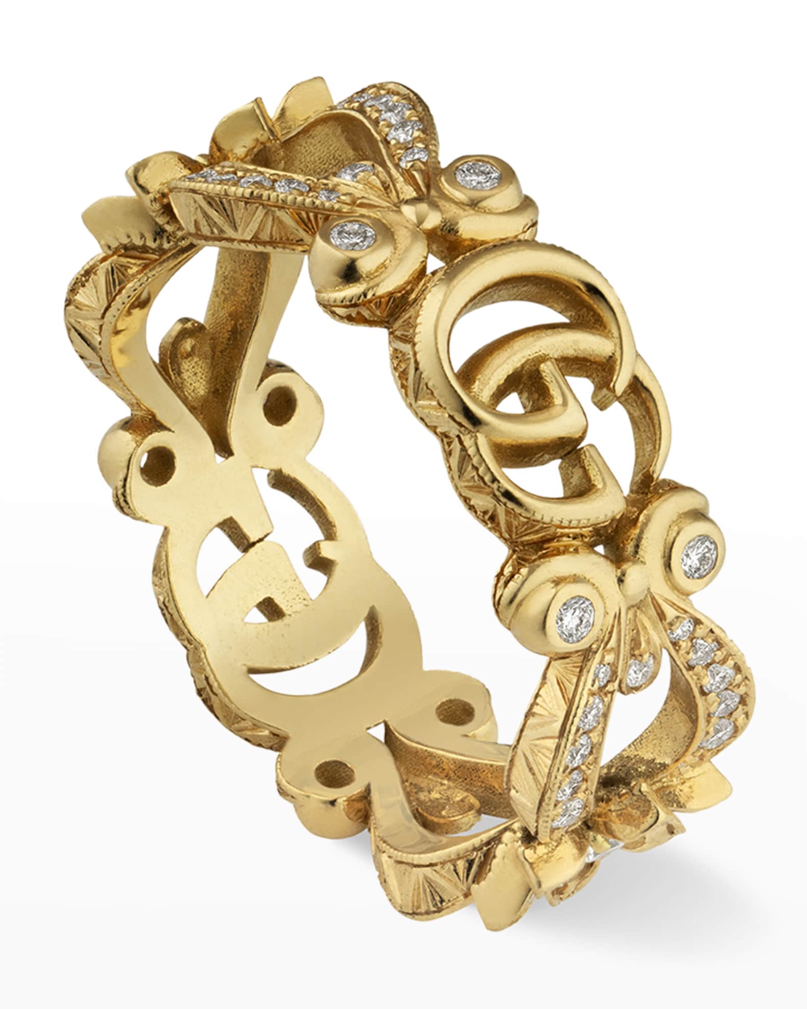 Gucci 18k Diamond Pave Flora Ring | Neiman Marcus