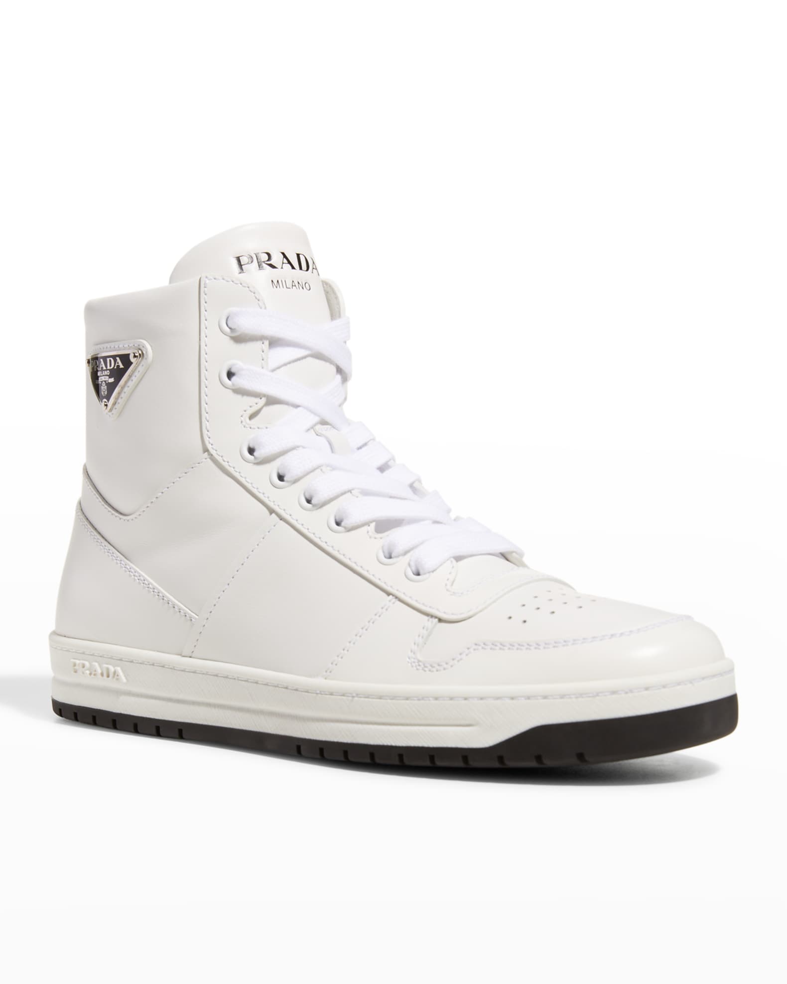 Prada Leather High-Top Logo Sneakers | Neiman Marcus