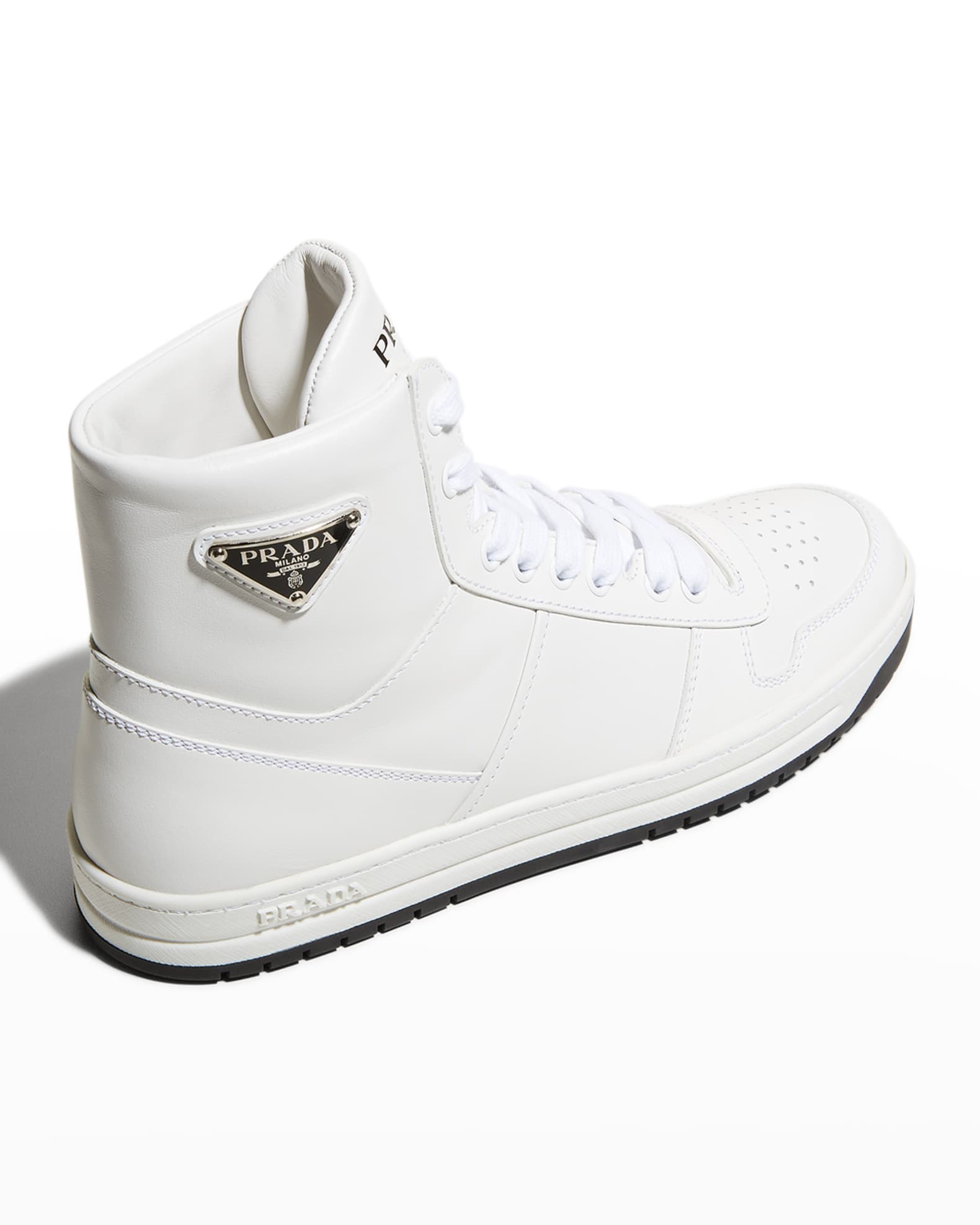 Prada Leather High-Top Logo Sneakers | Neiman Marcus