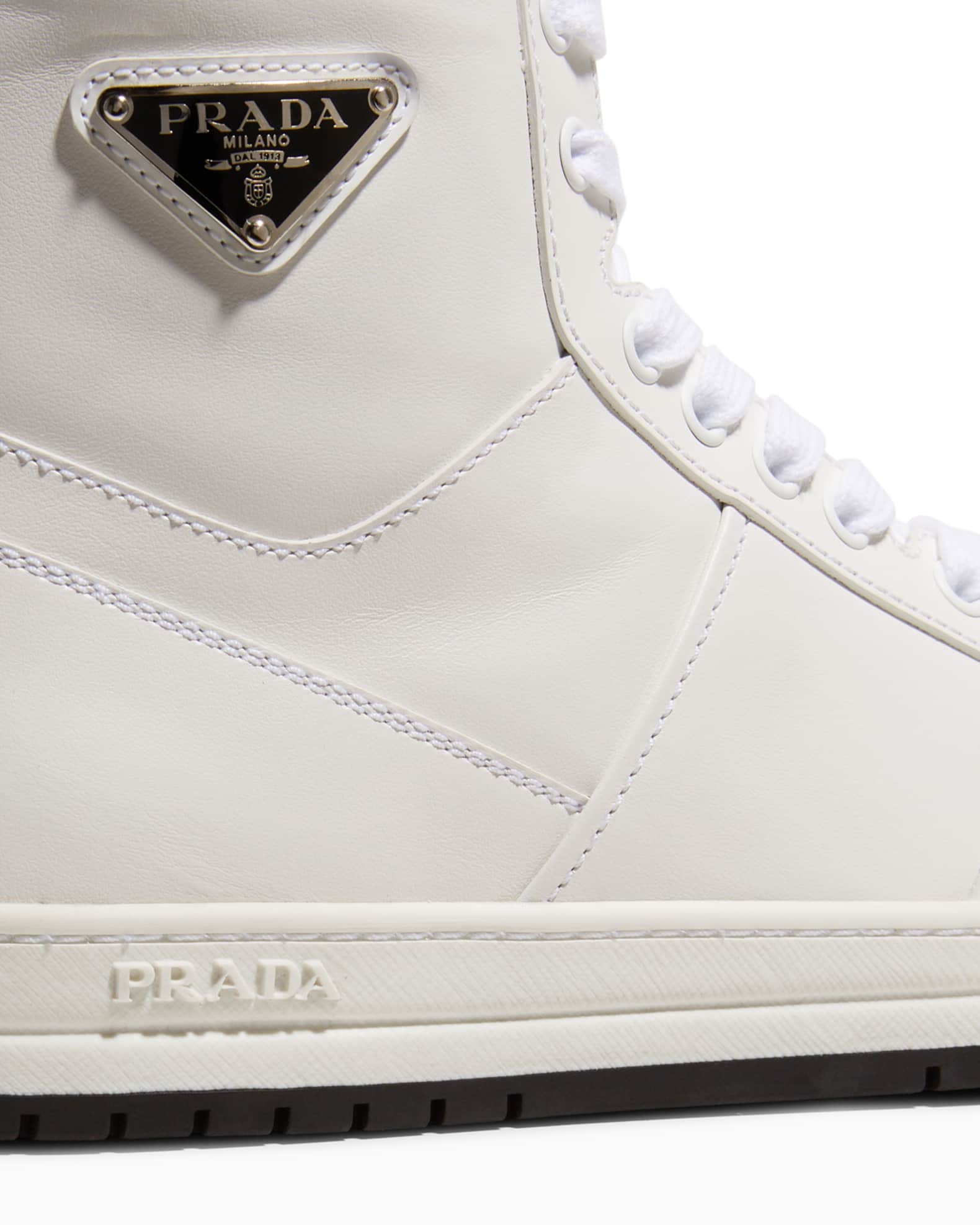 Prada Leather High-Top Logo Sneakers | Neiman Marcus