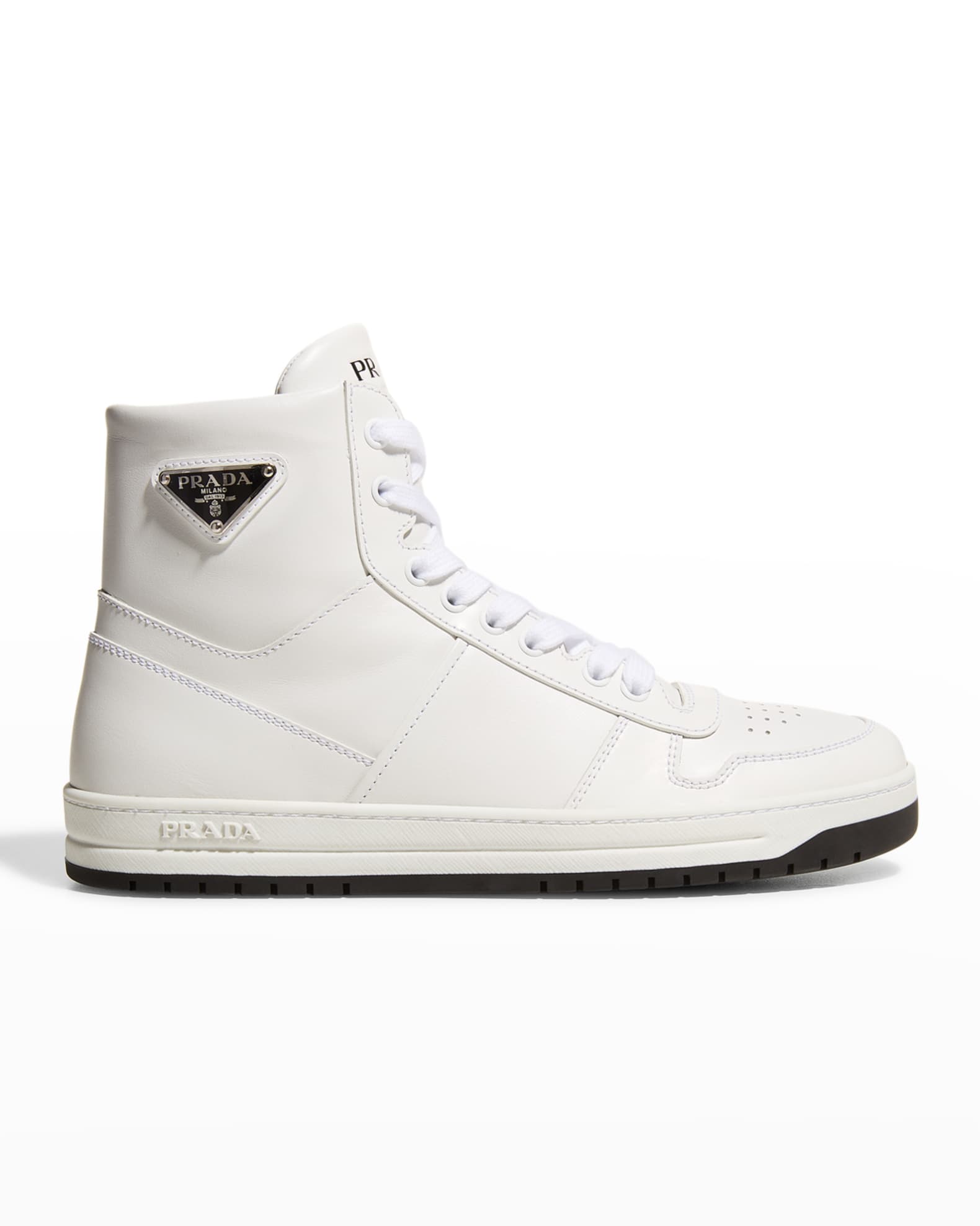 Prada Leather High-Top Logo Sneakers | Neiman Marcus