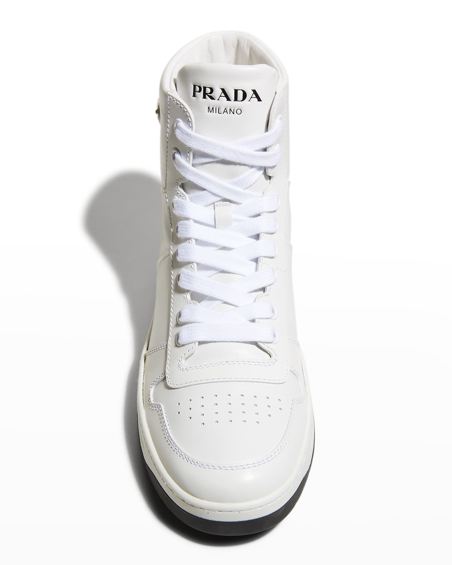 Prada Leather High-Top Logo Sneakers | Neiman Marcus