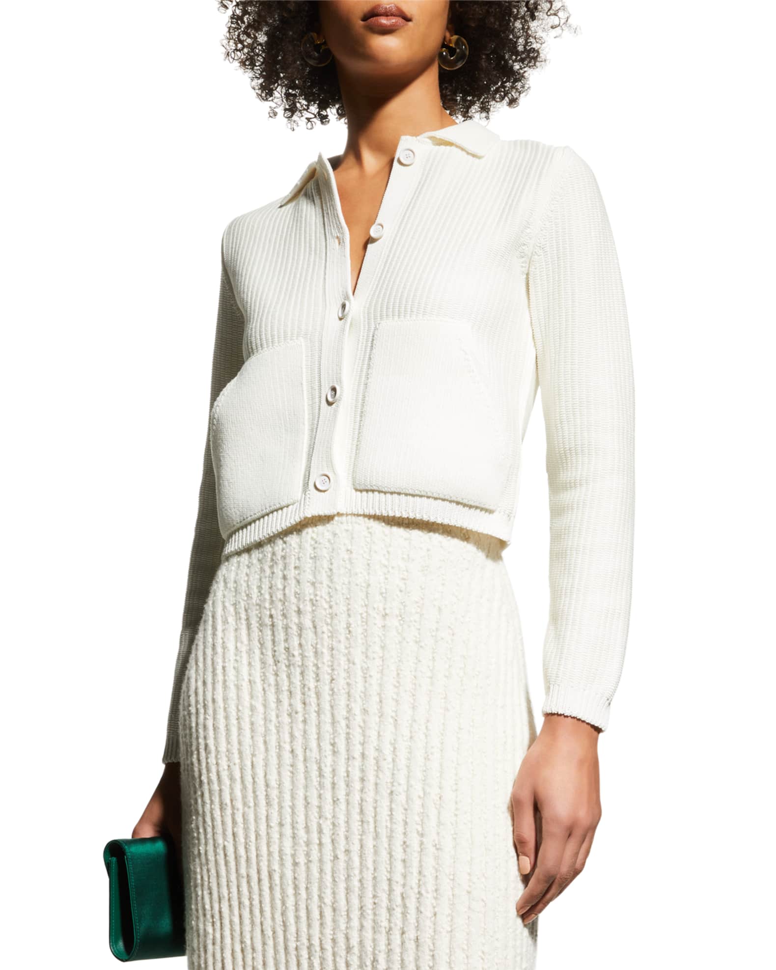 Akris Crochet-Collared Short Knit Jacket | Neiman Marcus