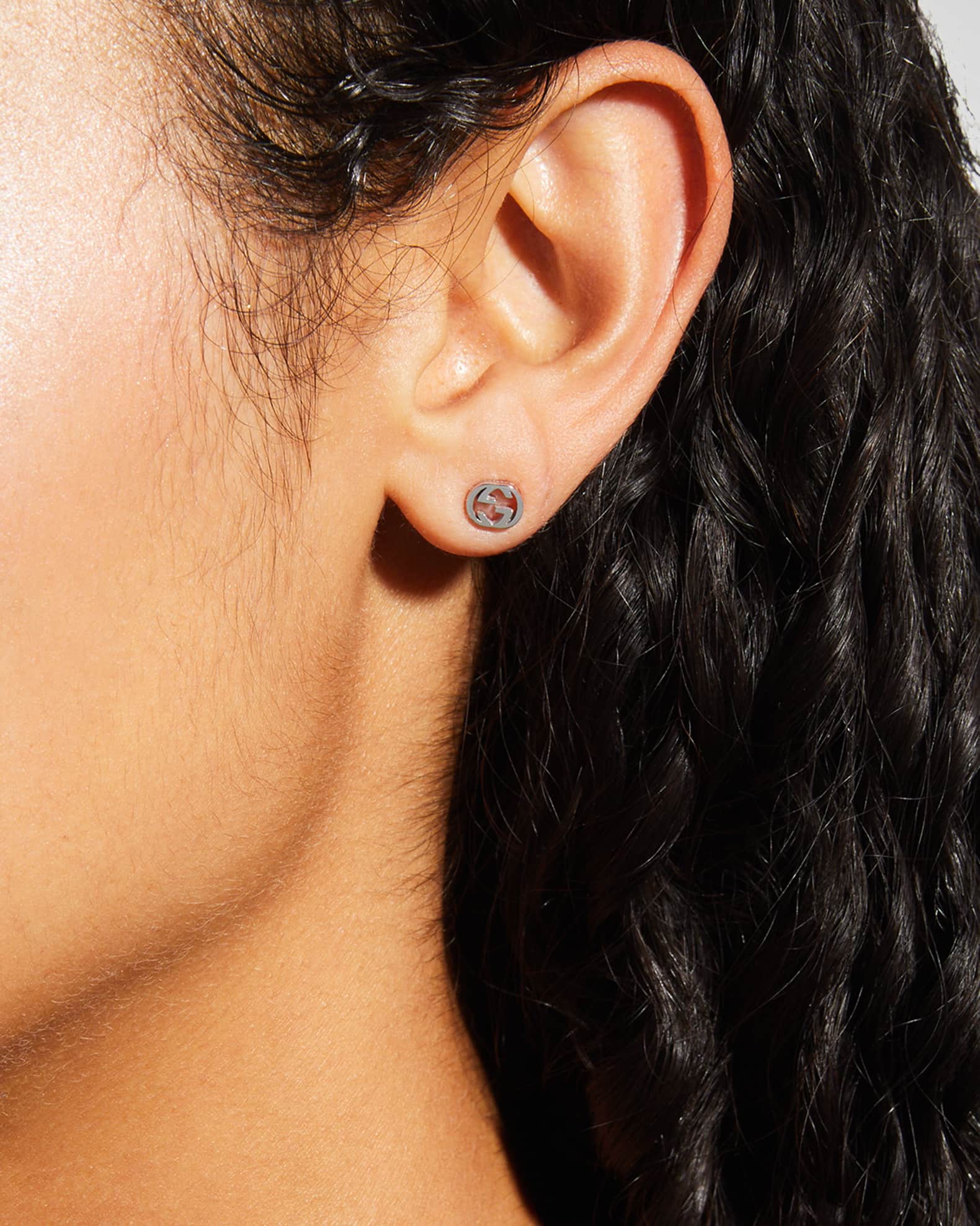 Gucci Interlocking-G Stud Earrings in White Gold | Neiman Marcus