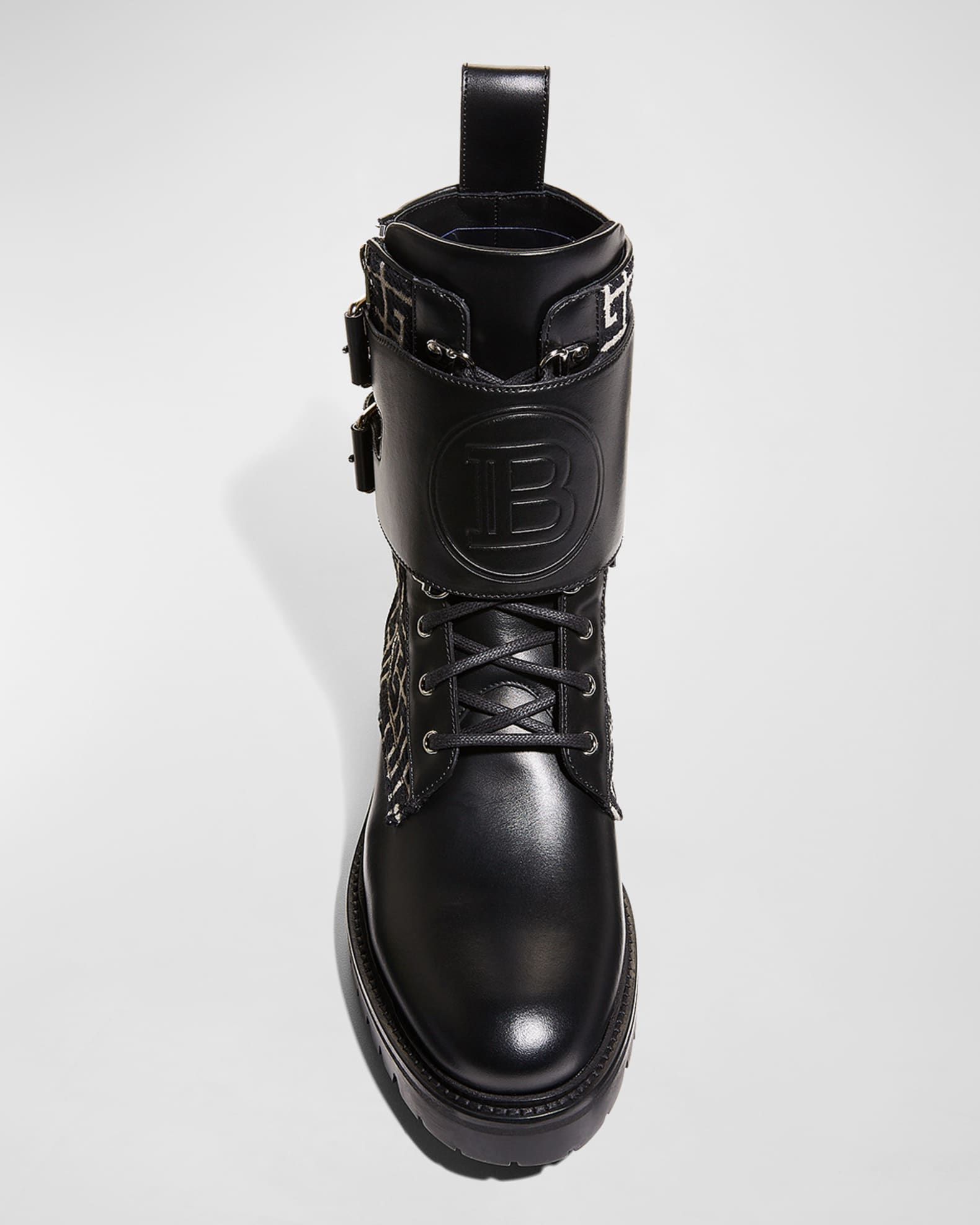 Balmain Men's Ranger Monogram Jacquard Combat Boots | Neiman Marcus