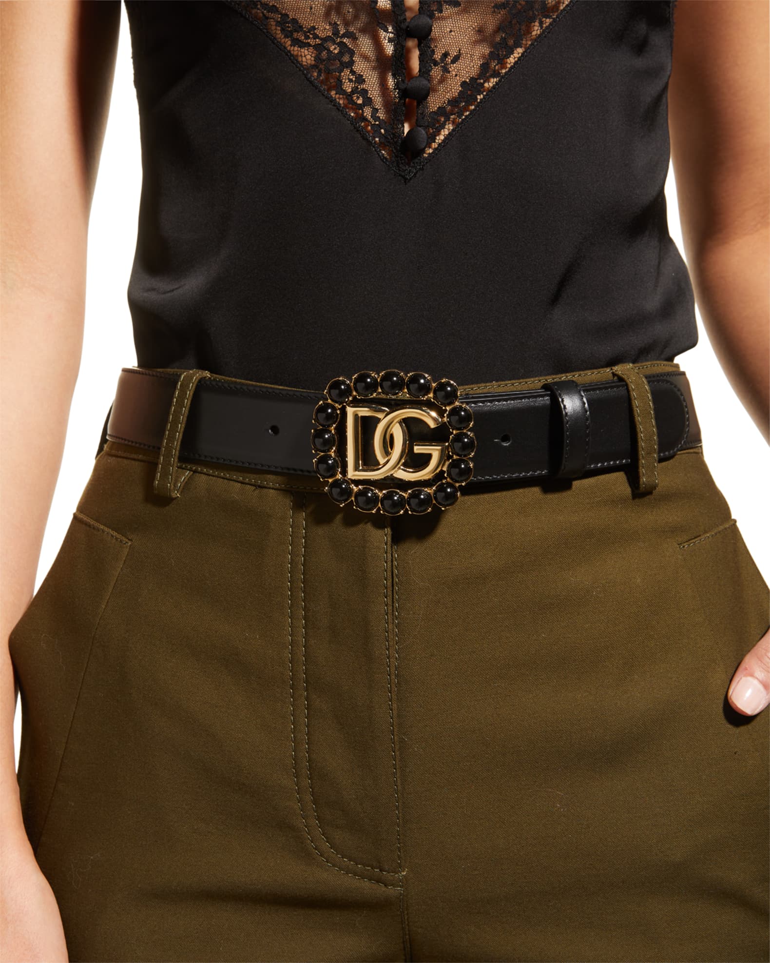 Dolce&Gabbana Interlocking DG Logo Glass Pearl Belt | Neiman Marcus