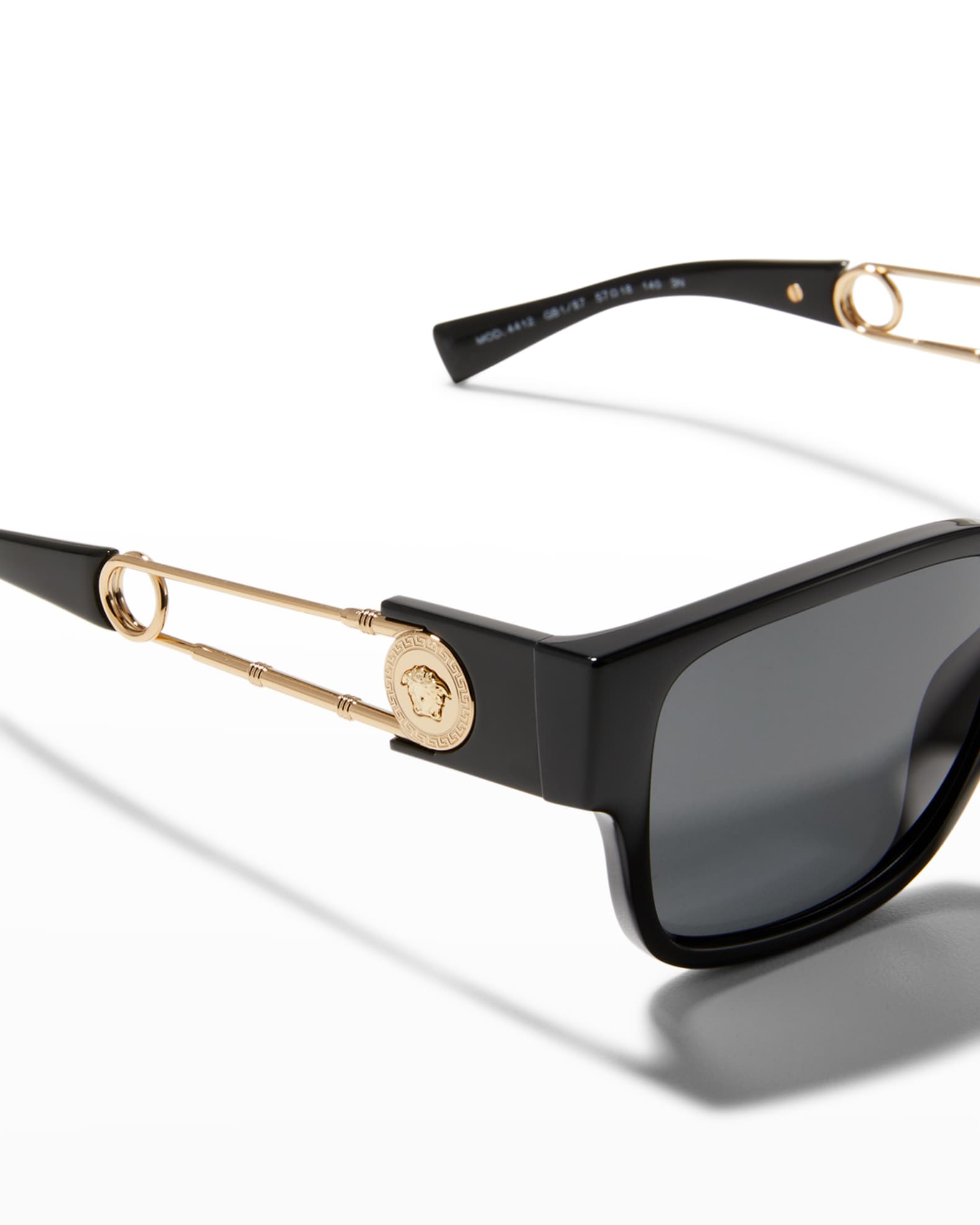 Versace Medusa Safety Pin Rectangle Acetate Sunglasses | Neiman Marcus