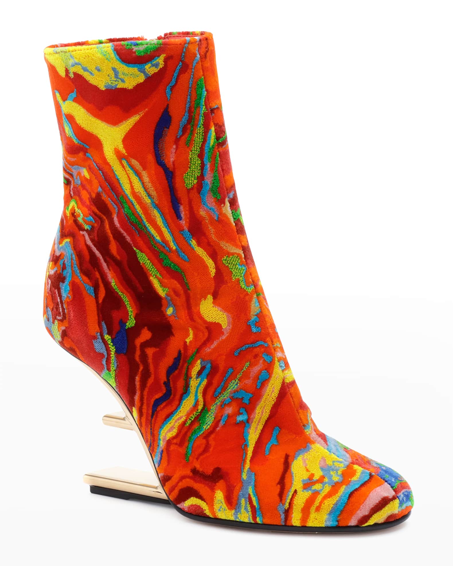 Fendi Multicolored Metallic F-Heel Ankle Booties | Neiman Marcus
