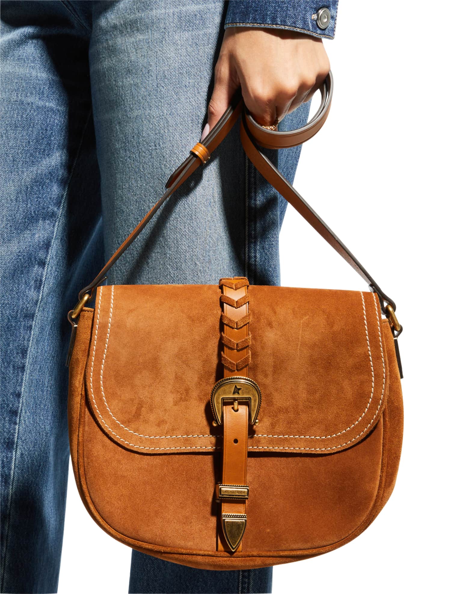 Golden Goose Rodeo Medium Suede Saddle Shoulder Bag | Neiman Marcus