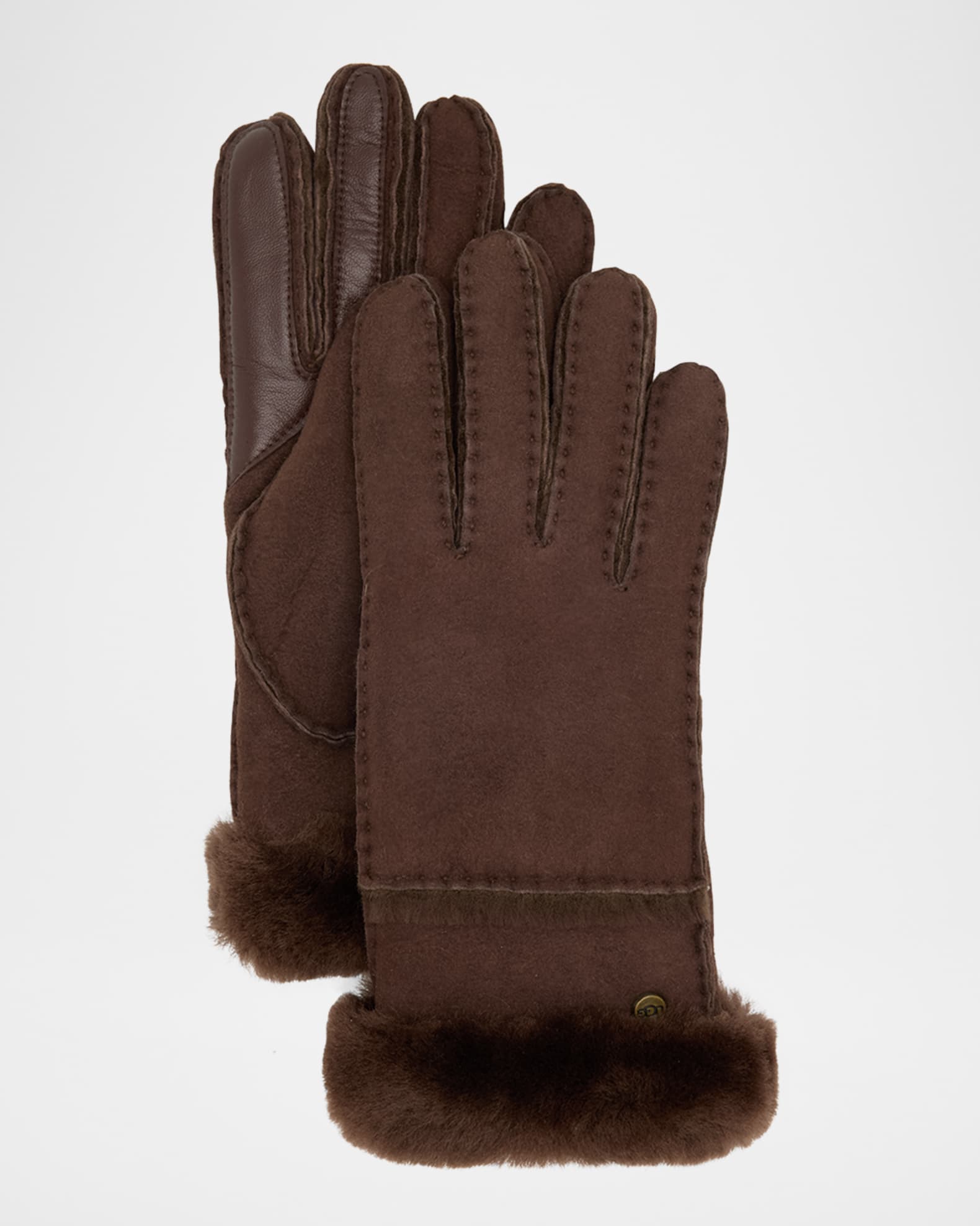 UGG Seamed Touchscreen Shearling-Lined Gloves | Neiman Marcus