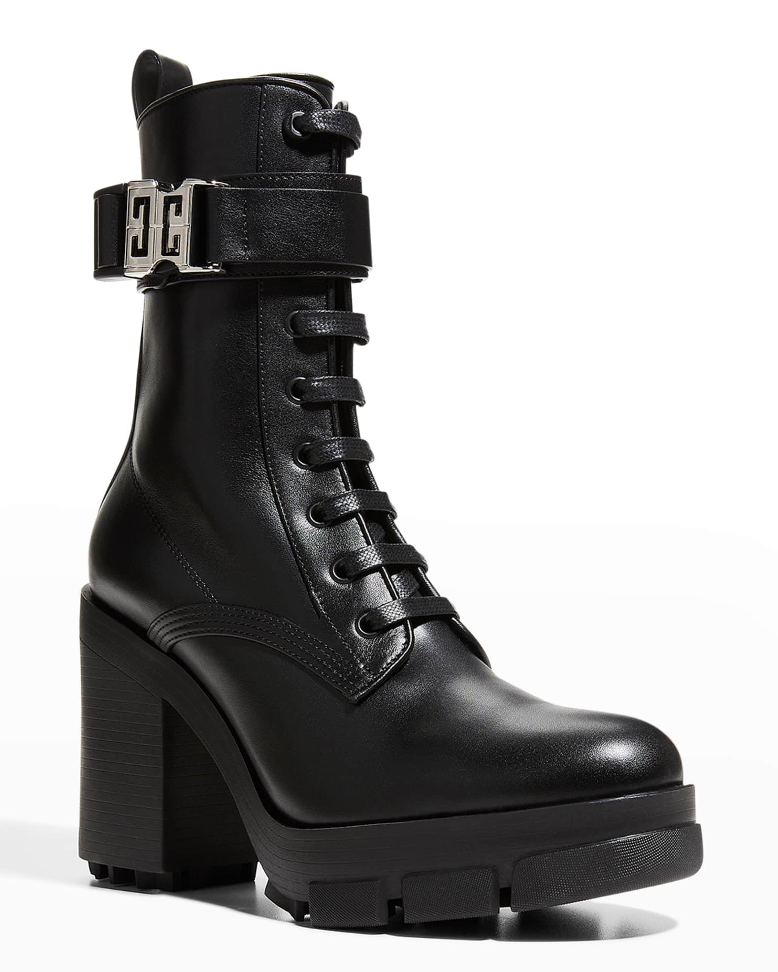 Givenchy Terra Leather Heeled Combat Boots | Neiman Marcus
