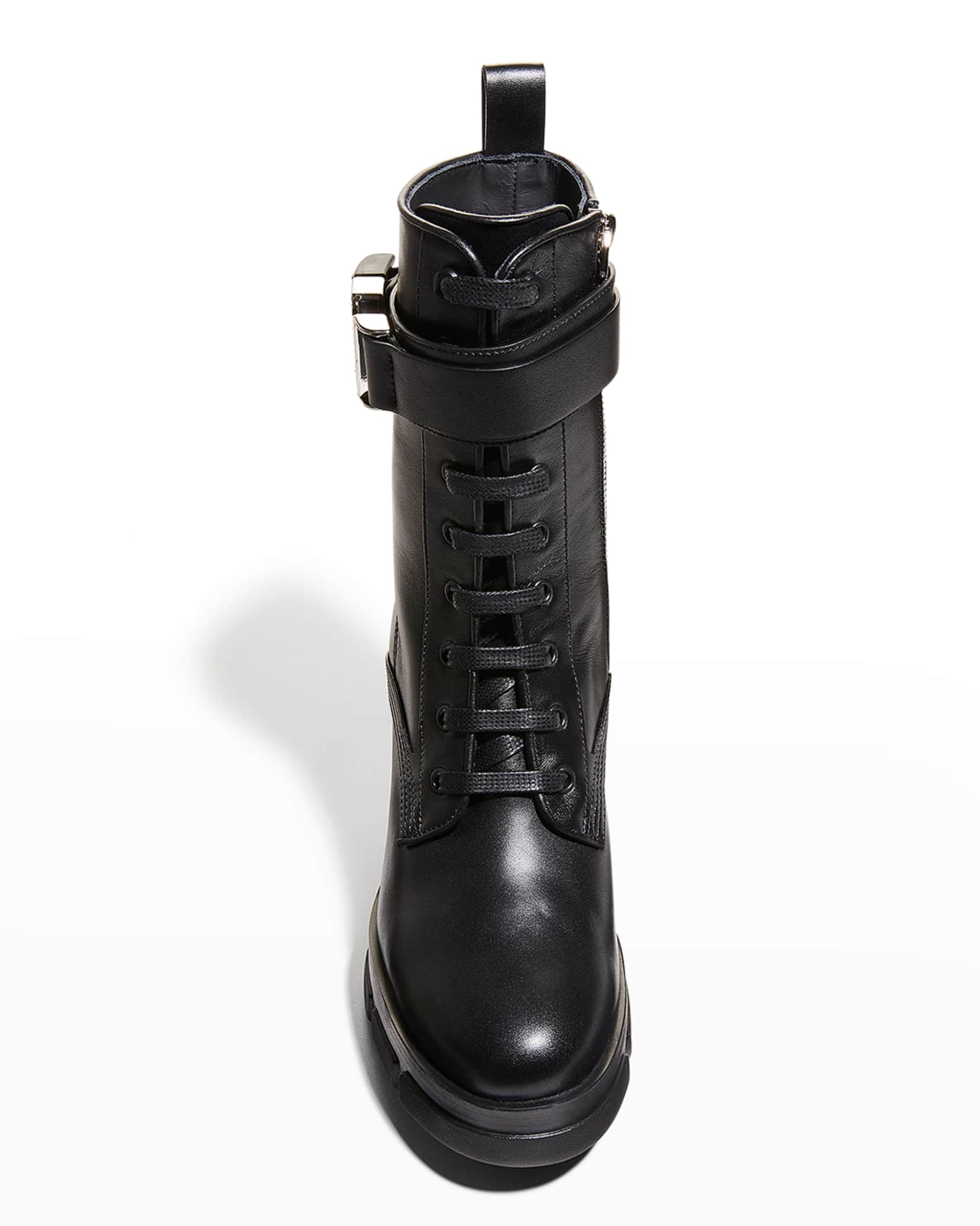 Givenchy Terra Leather Heeled Combat Boots | Neiman Marcus