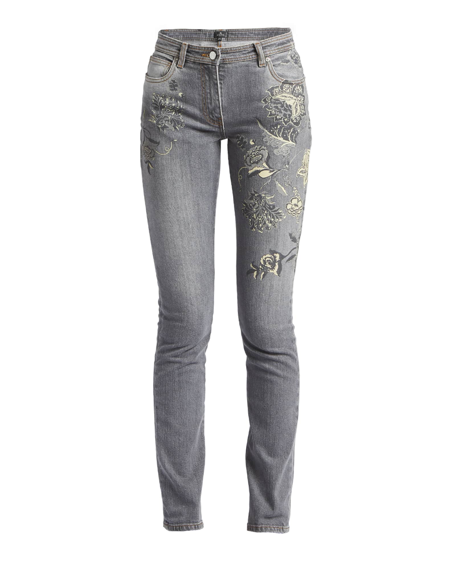 Etro Floral Chain-Print Skinny Jeans | Neiman Marcus
