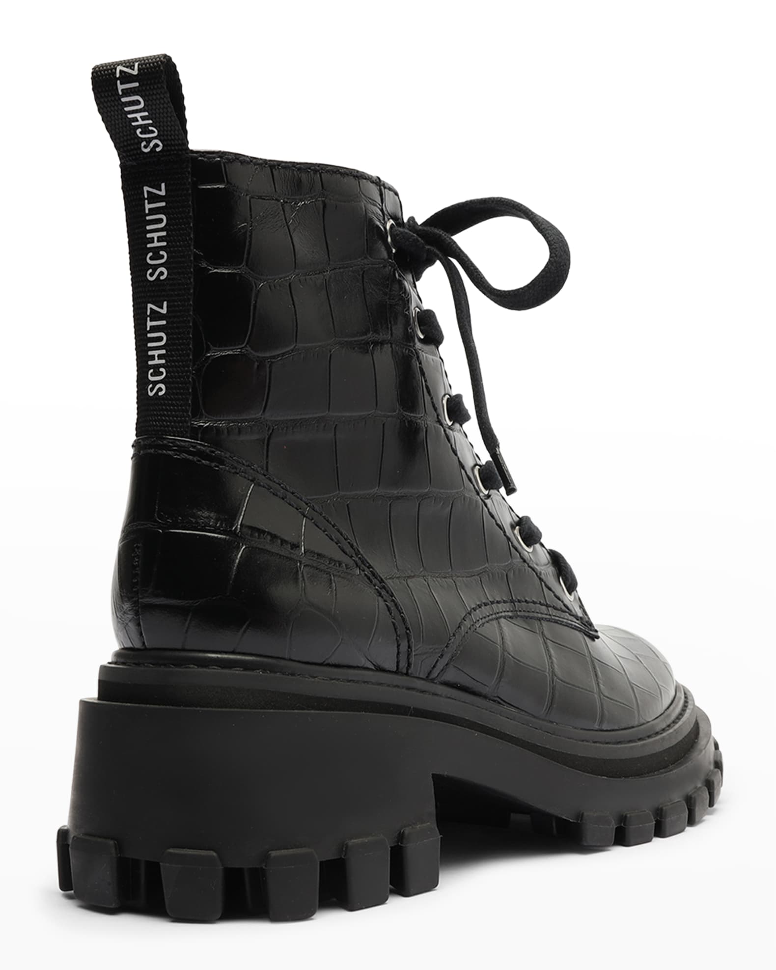Schutz Orly Croc-Print Lug-Sole Combat Boots | Neiman Marcus