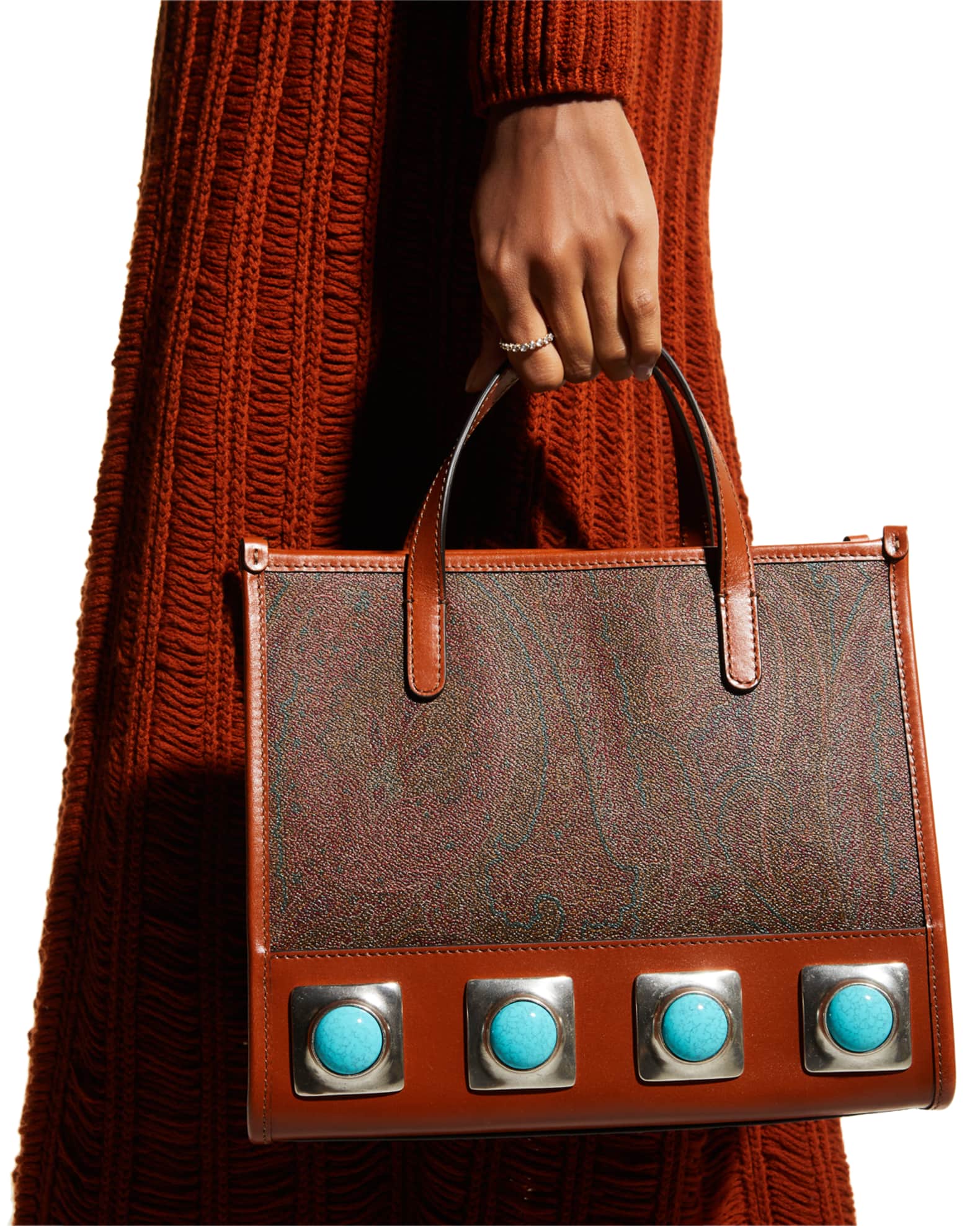 Etro Paisley-Print Stone Leather Tote Shopping Bag | Neiman Marcus