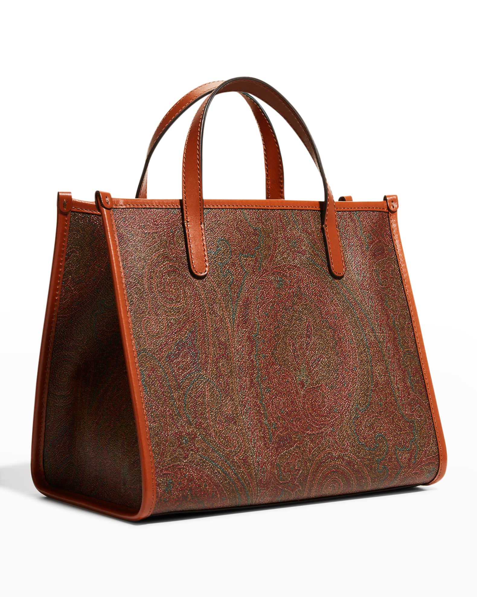 Etro Paisley-Print Stone Leather Tote Shopping Bag | Neiman Marcus