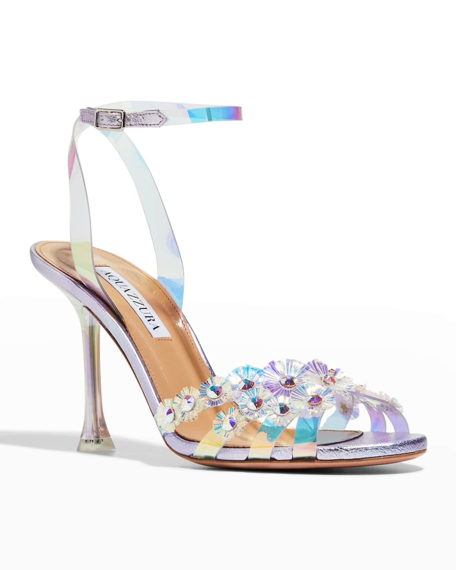 Aquazzura Meteorite Iridescent Starburst Ankle-Strap Sandals | Neiman ...