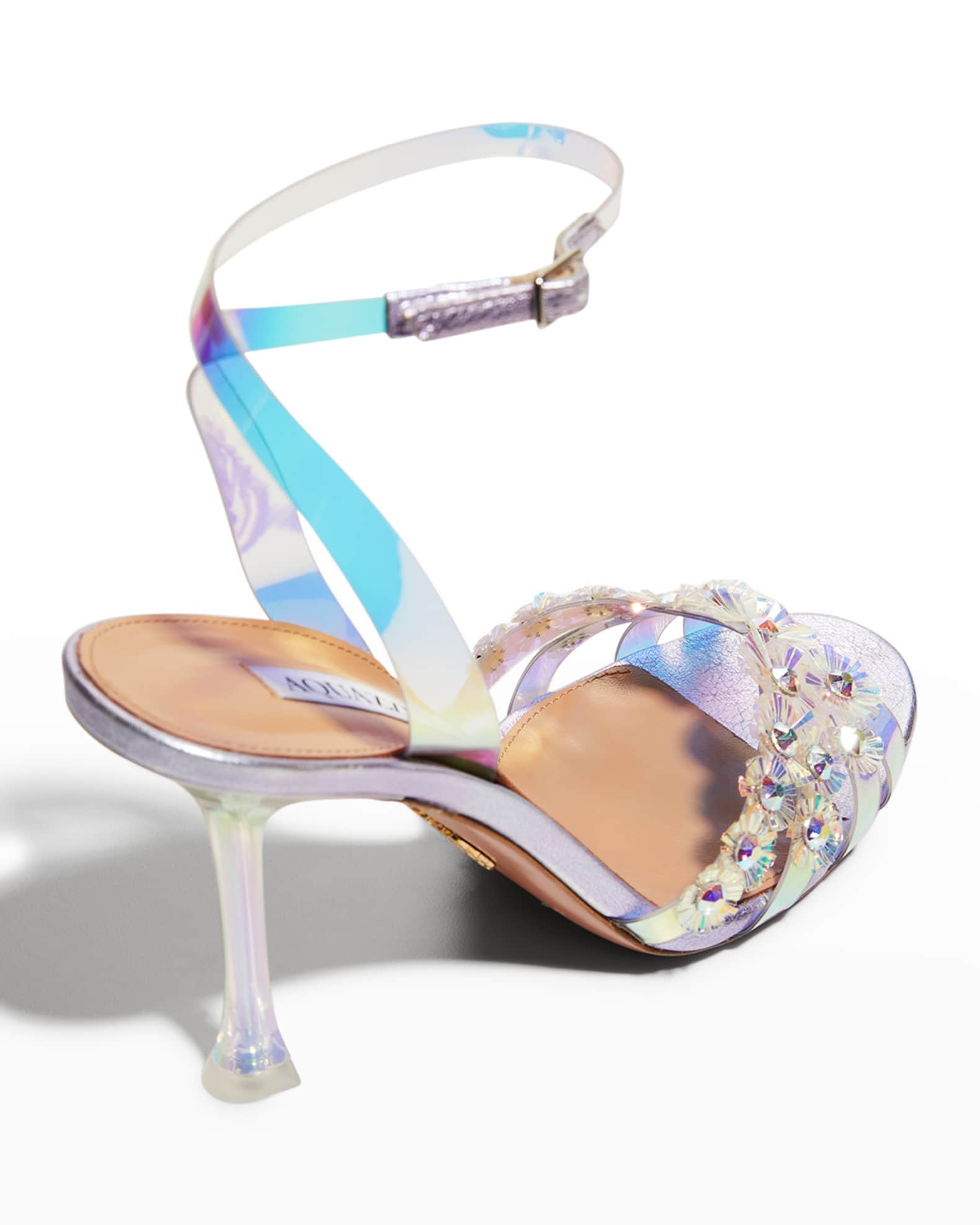 Aquazzura Meteorite Iridescent Starburst Ankle-Strap Sandals | Neiman ...