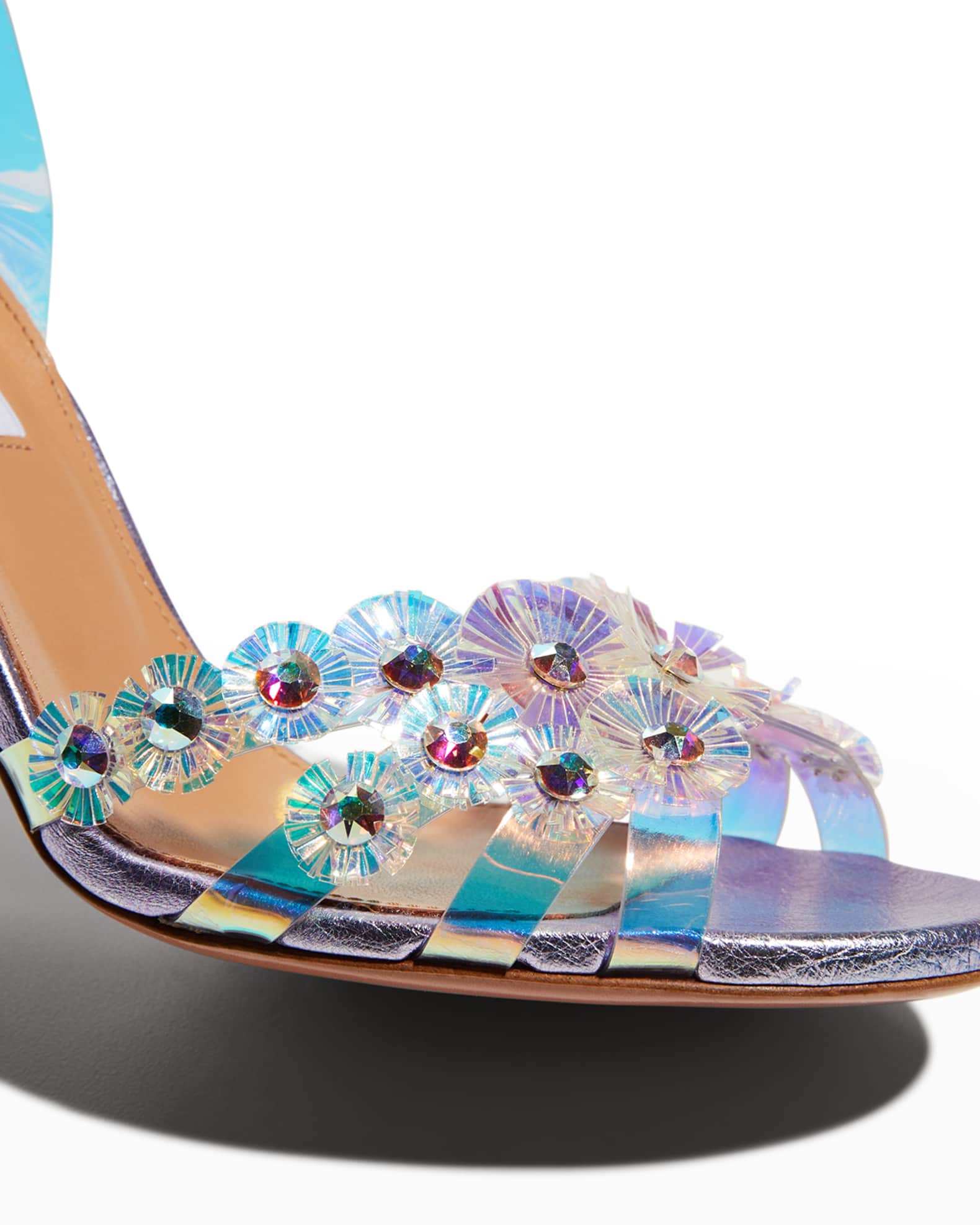 Aquazzura Meteorite Iridescent Starburst Ankle-Strap Sandals | Neiman ...