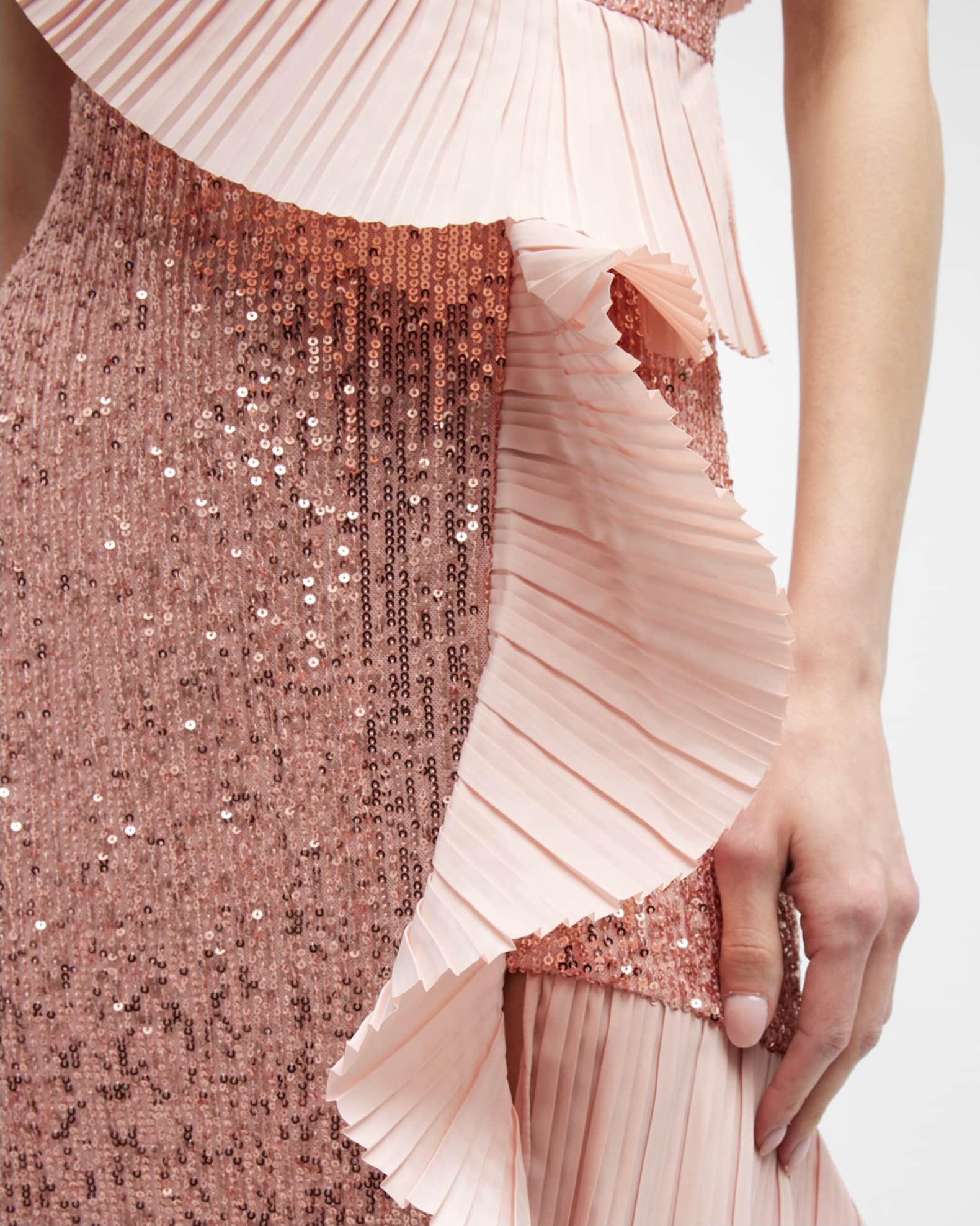 One33 Social One-Shoulder Pleated Taffeta Sequin Gown | Neiman Marcus