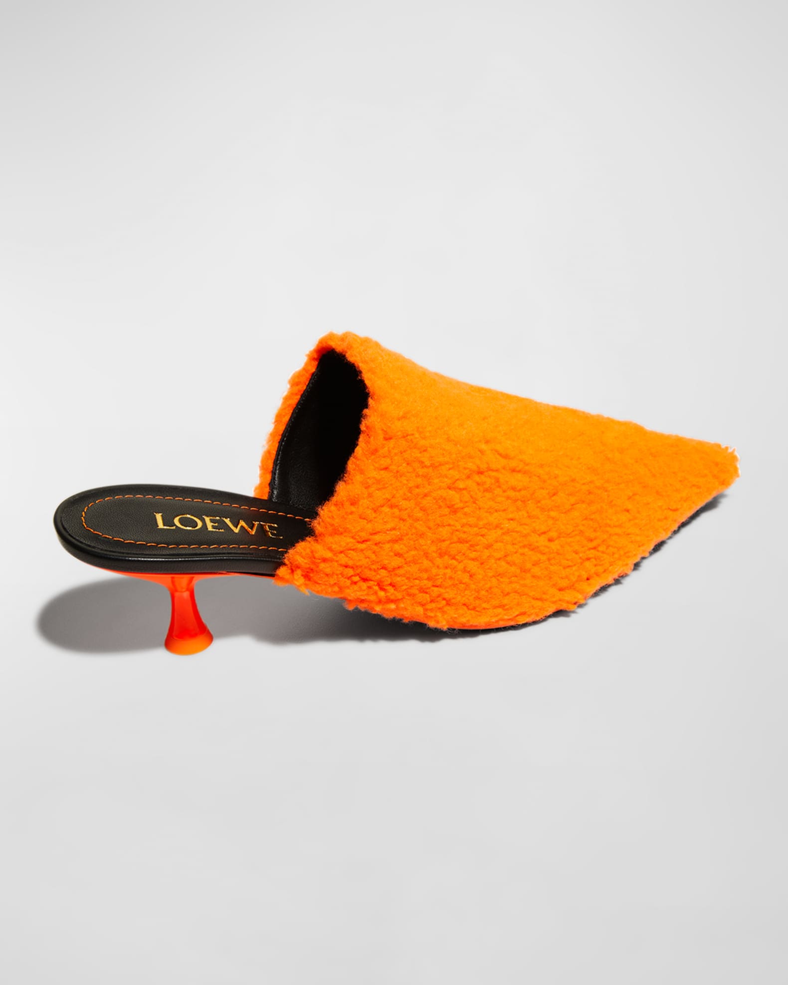 Loewe Fleece Kitten-Heel Mule Pumps | Neiman Marcus