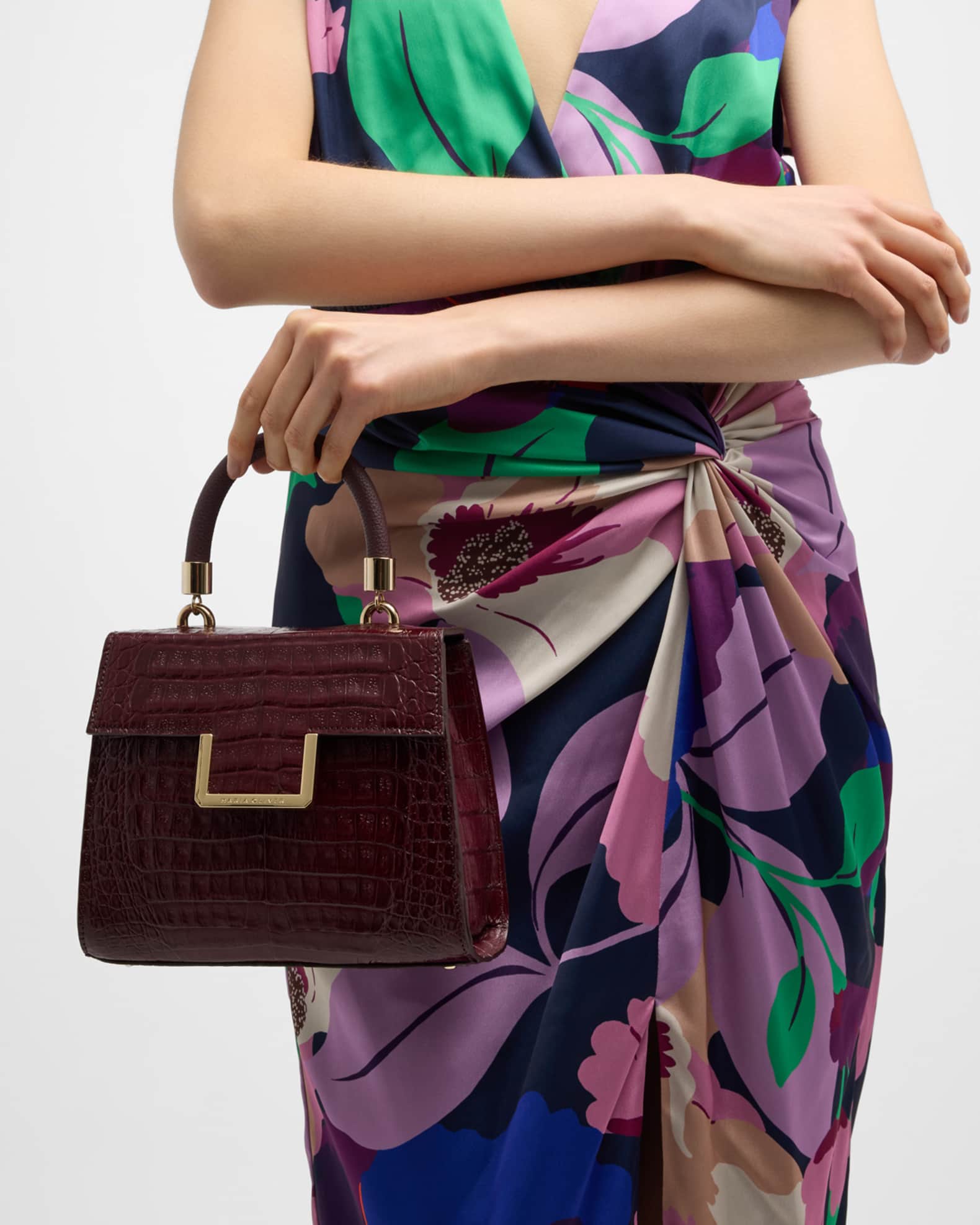 Maria Oliver Michelle Small Crocodile Top-Handle Bag with Strap ...