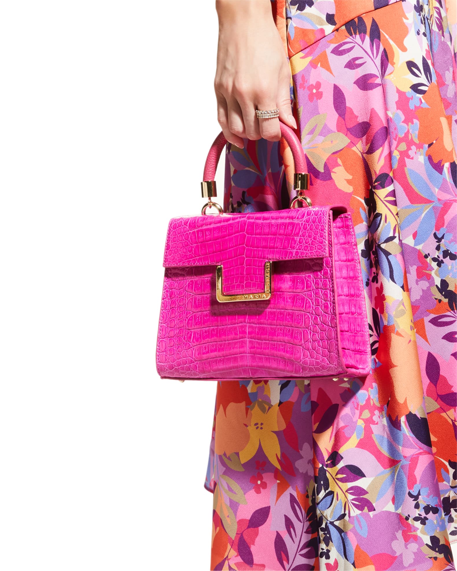 Maria Oliver Michelle Small Crocodile Top-Handle Bag with Strap ...