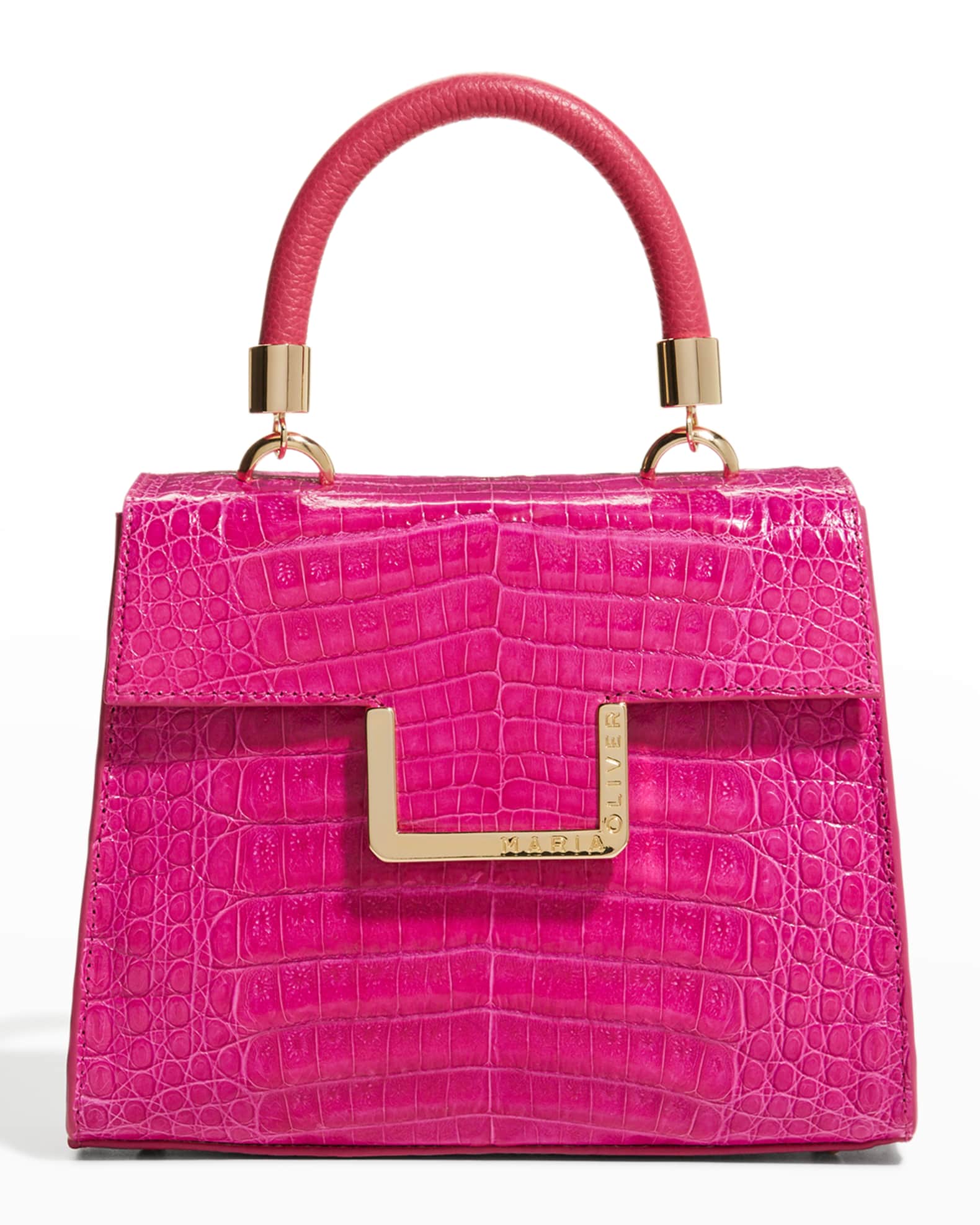 Maria Oliver Michelle Small Crocodile Top-Handle Bag with Strap ...