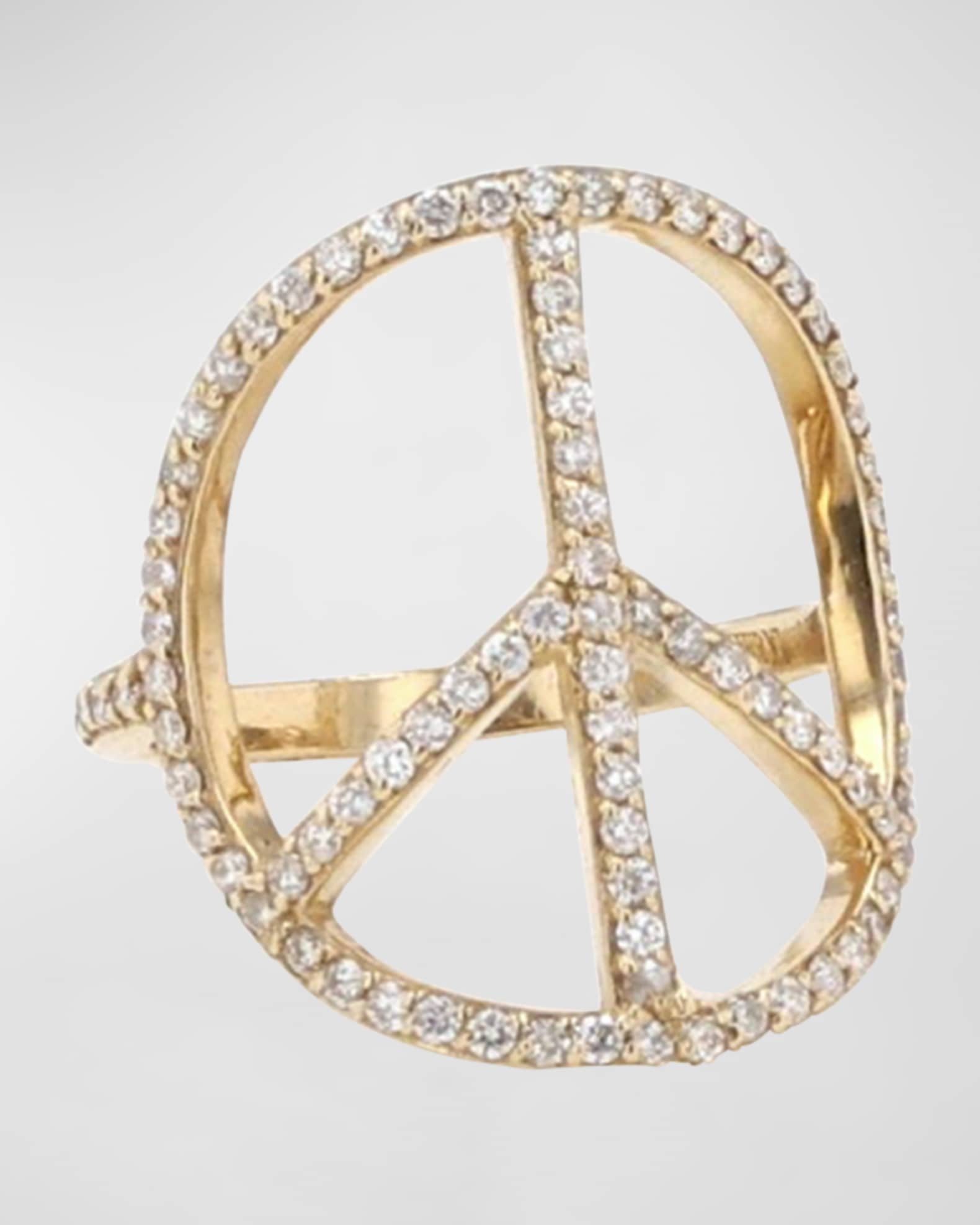 Sheryl Lowe 14k Gold Peace Sign Diamond Ring, Size 8 | Neiman Marcus