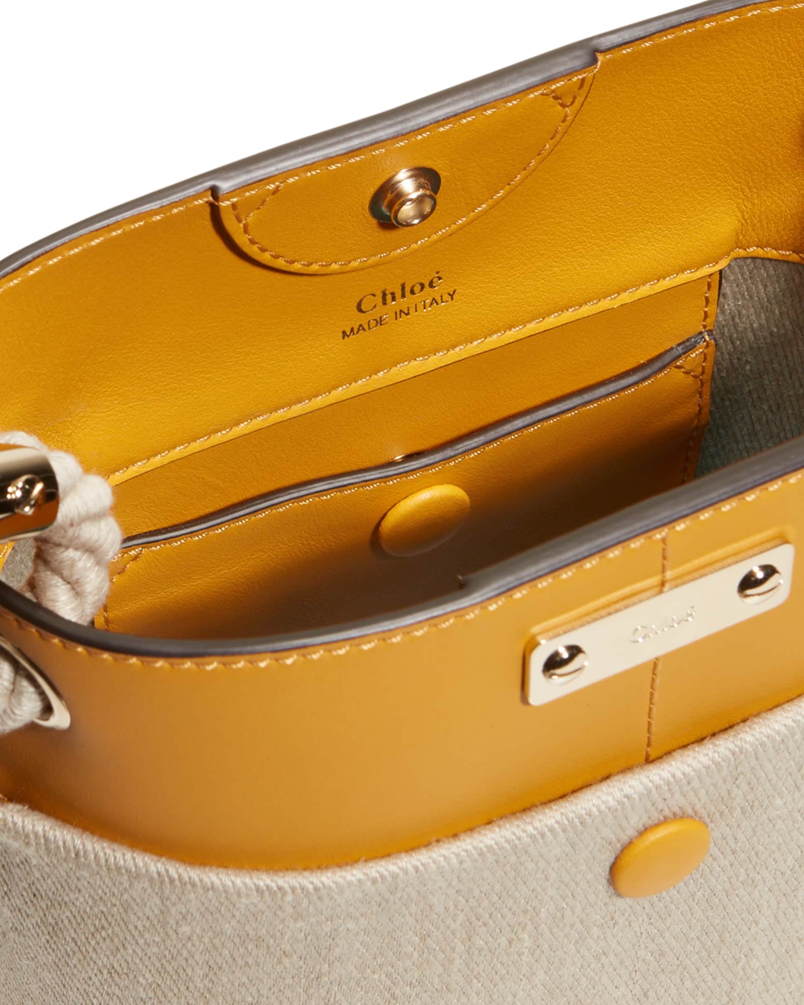 Chloe Key Small Linen & Leather Bucket Bag | Neiman Marcus